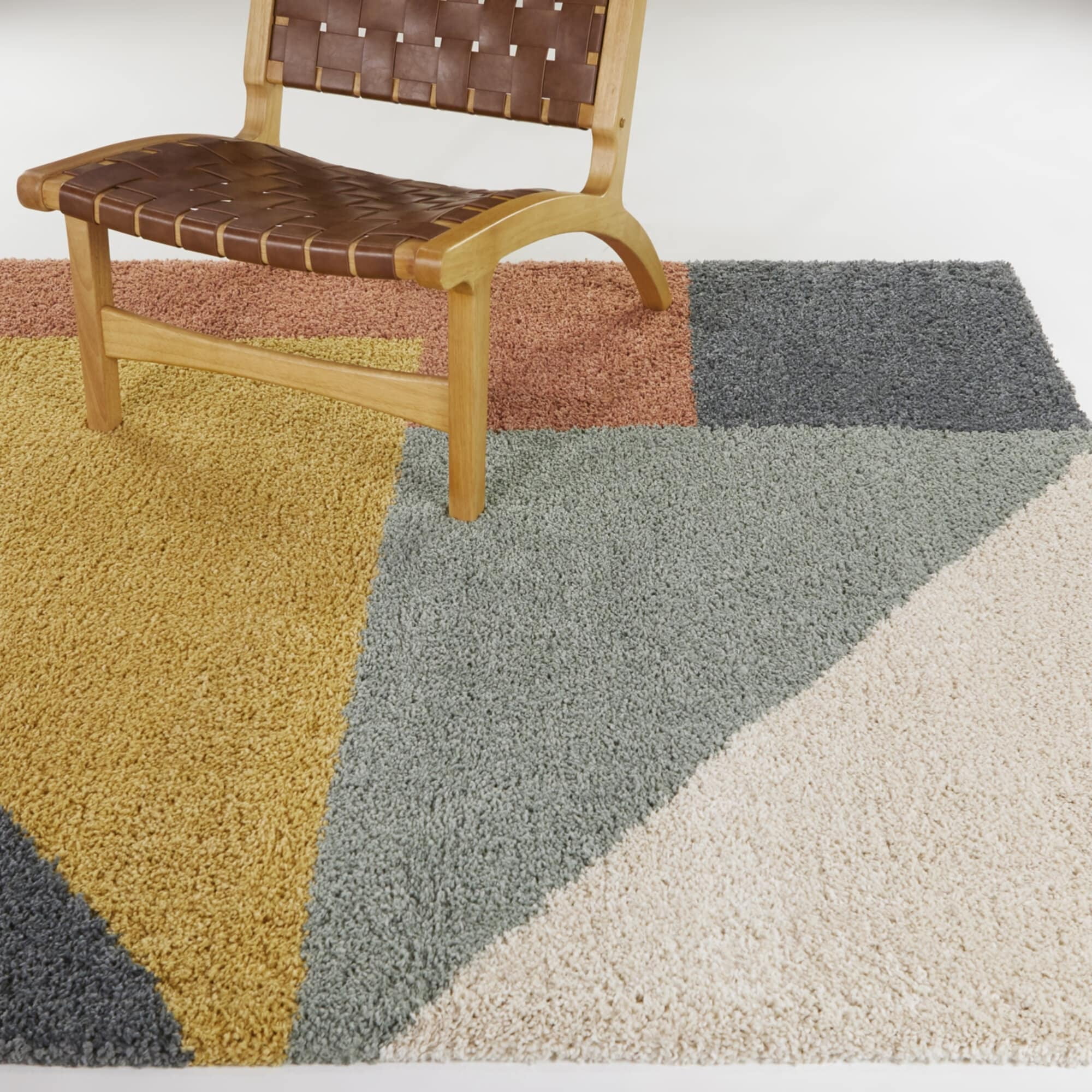Balta Jordan Modern Color Block Shag Area Rug Mustard 6'7" x 9' 7' x 9 ...