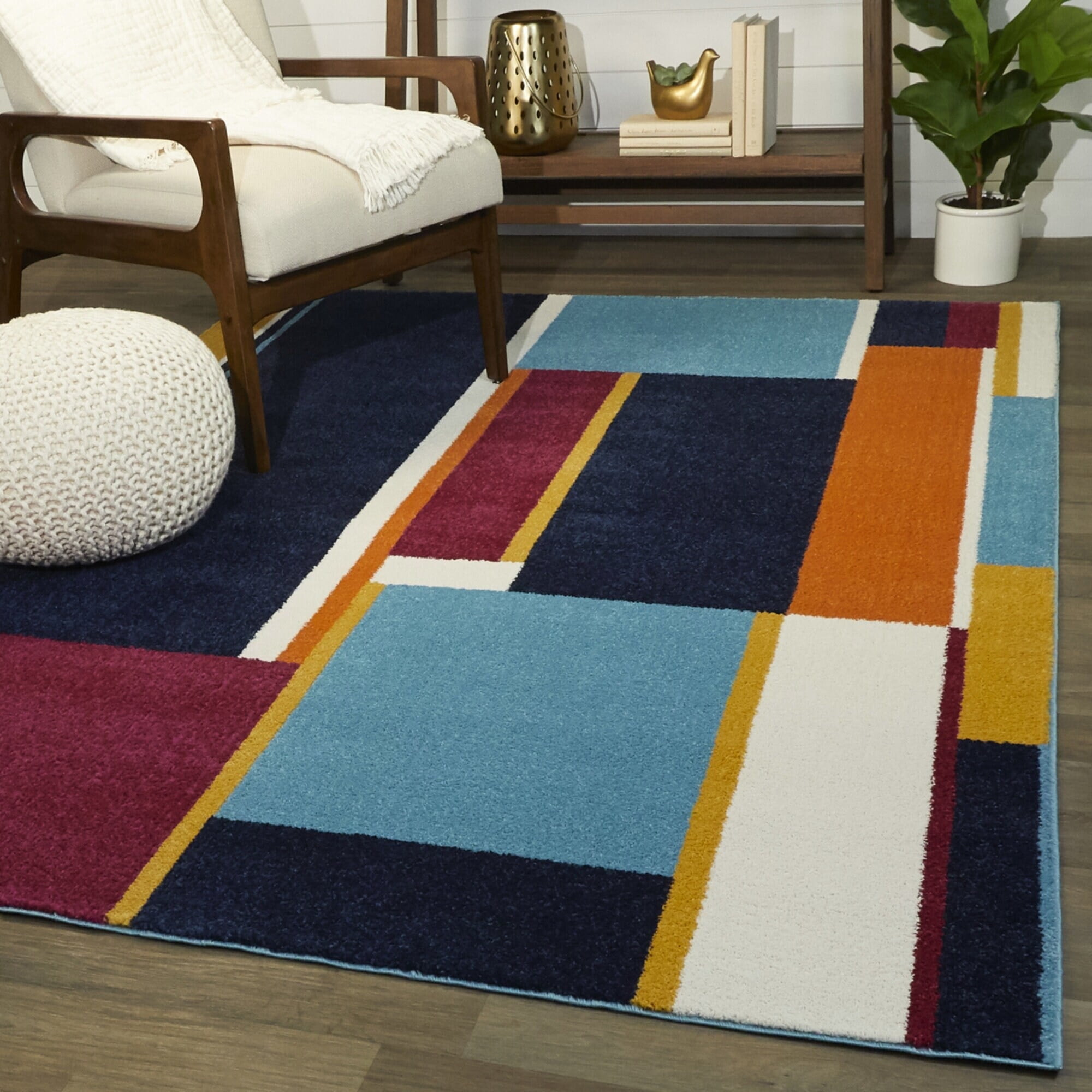 Balta Lillian Geometric Color Block Area Rug, Non-Shedding, Stain ...