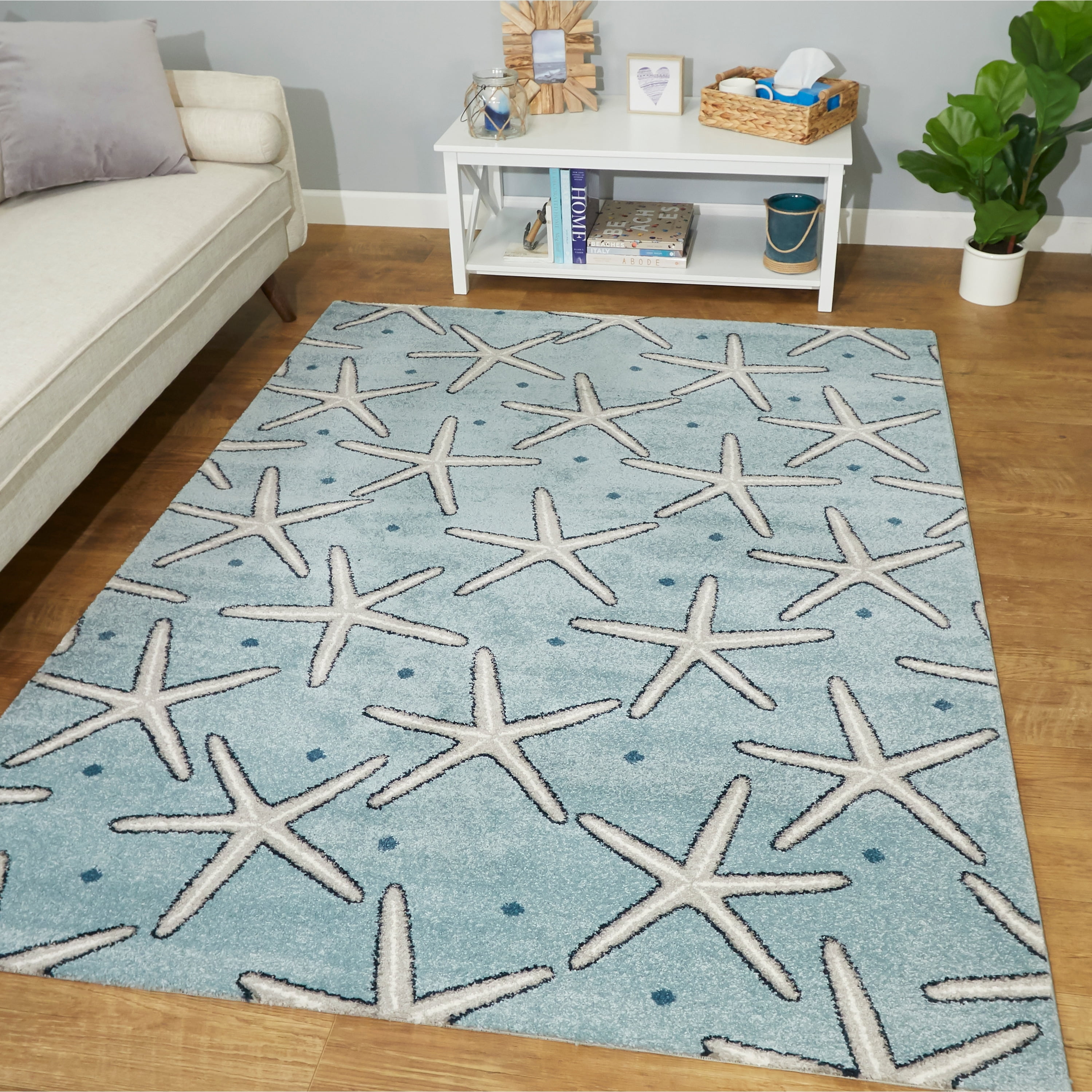 Balta Massau Coastal Starfish Area Rug Light Blue 7'10" x 10' 8' x 10 ...