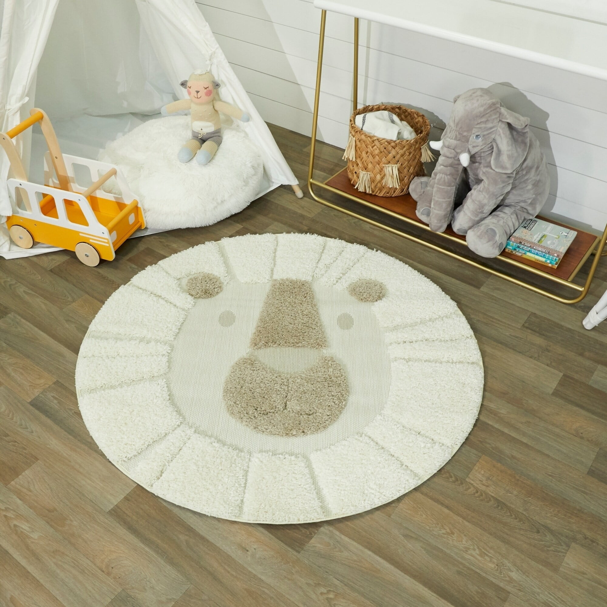 Balta Mod-Tod Animal Round Shag Kids Rug Lion Off-White Beige - Walmart.com