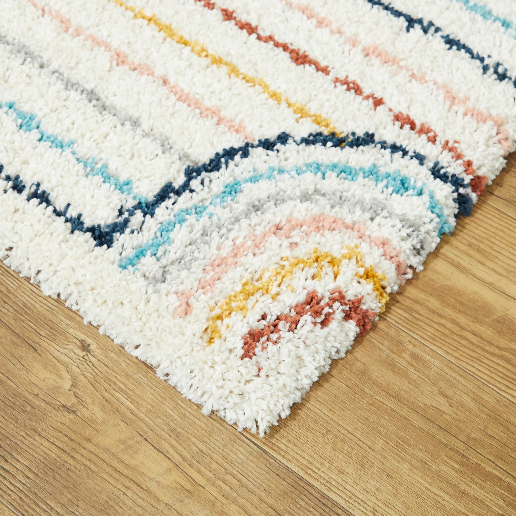 Balta Mod-Tod Hailey Kids Rainbow Print Shag Berber Area Rug White 3'11 ...
