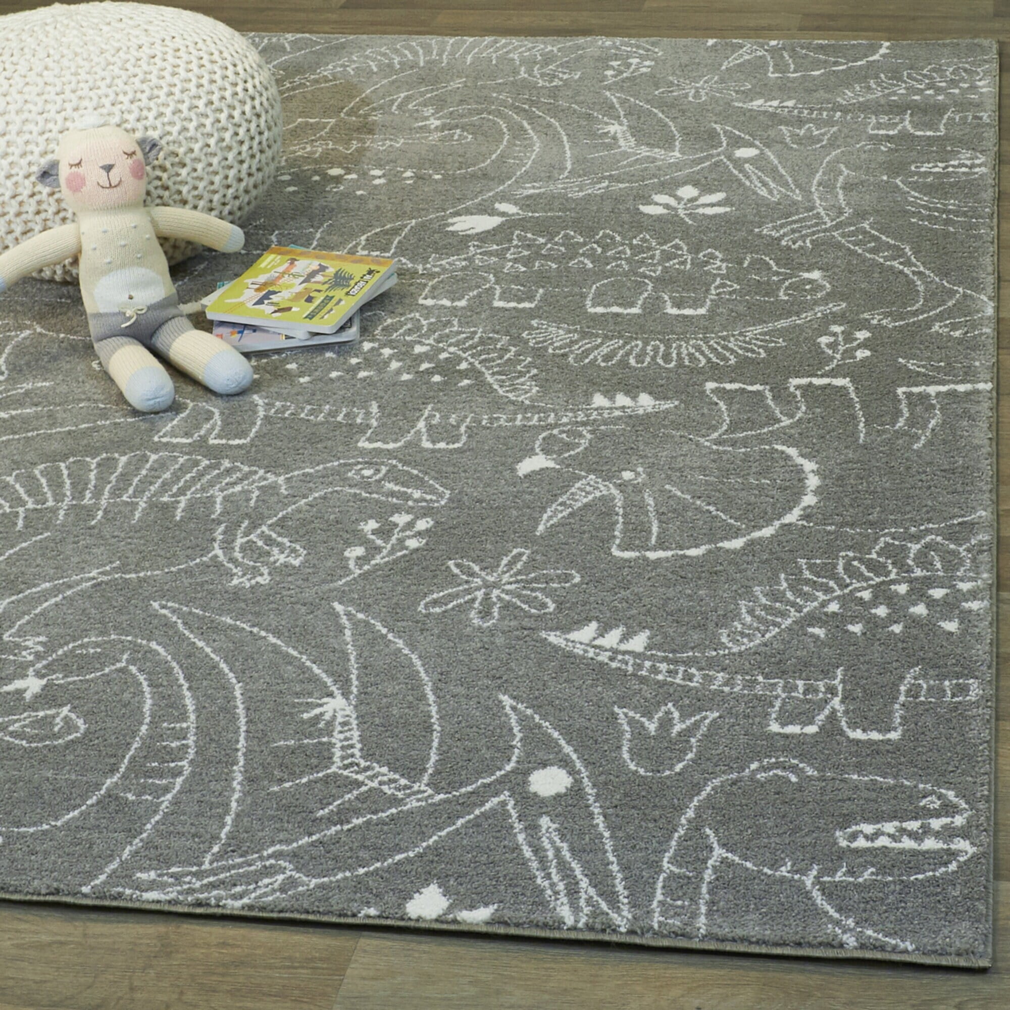 Balta Mod-Tod Parker Dinosaur Kids Area Rug Grey 5'3" Round 6' Round ...