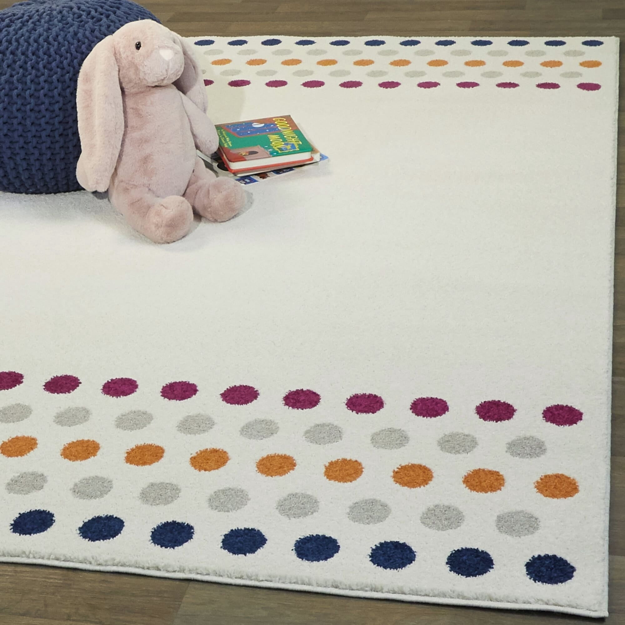 Balta Mod-Tod Rainbow Polka Dots Border Kids Area Rug Magenta 7'10