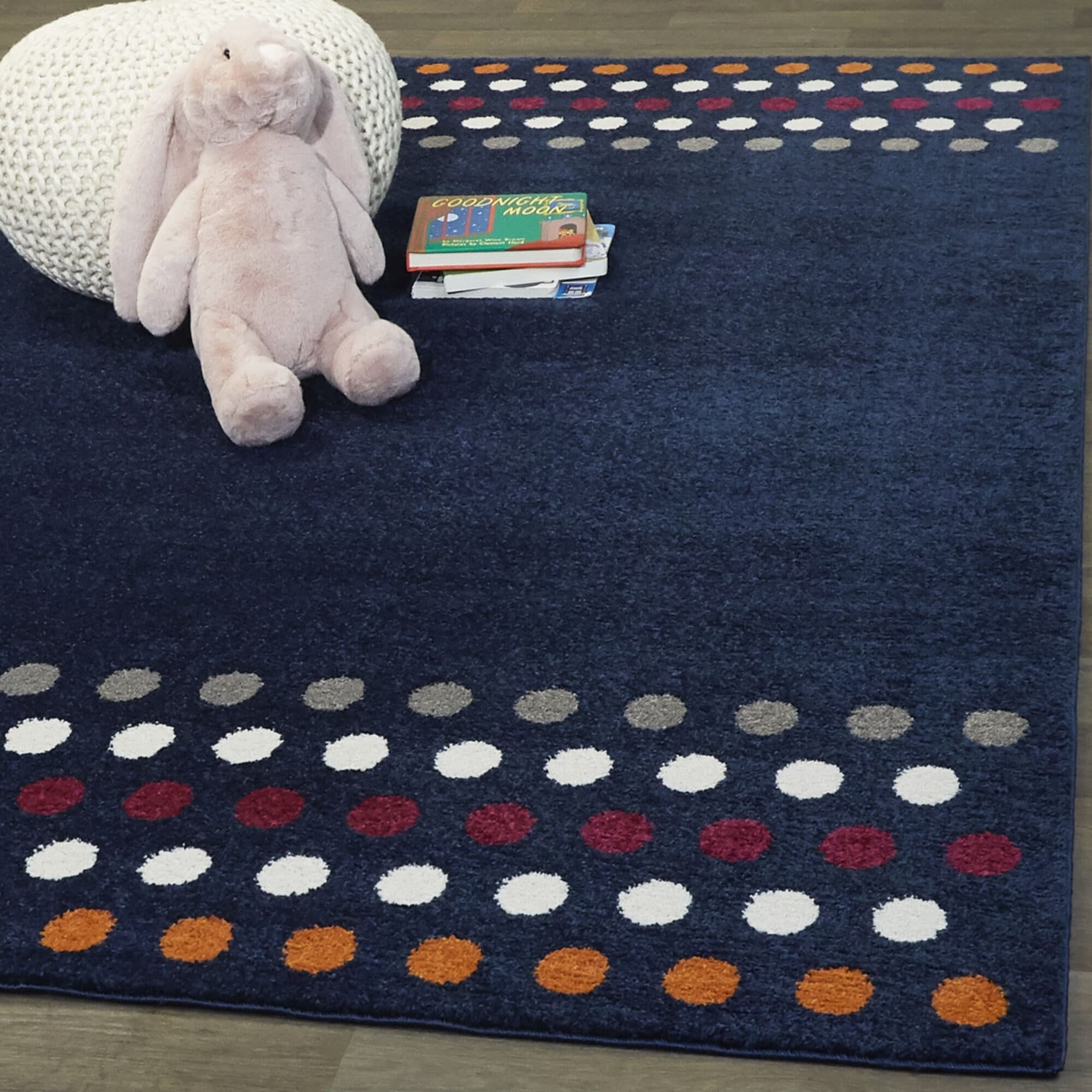 Balta Mod-Tod Rainbow Polka Dots Border Kids Area Rug Navy 5'3" x 7' 5 ...