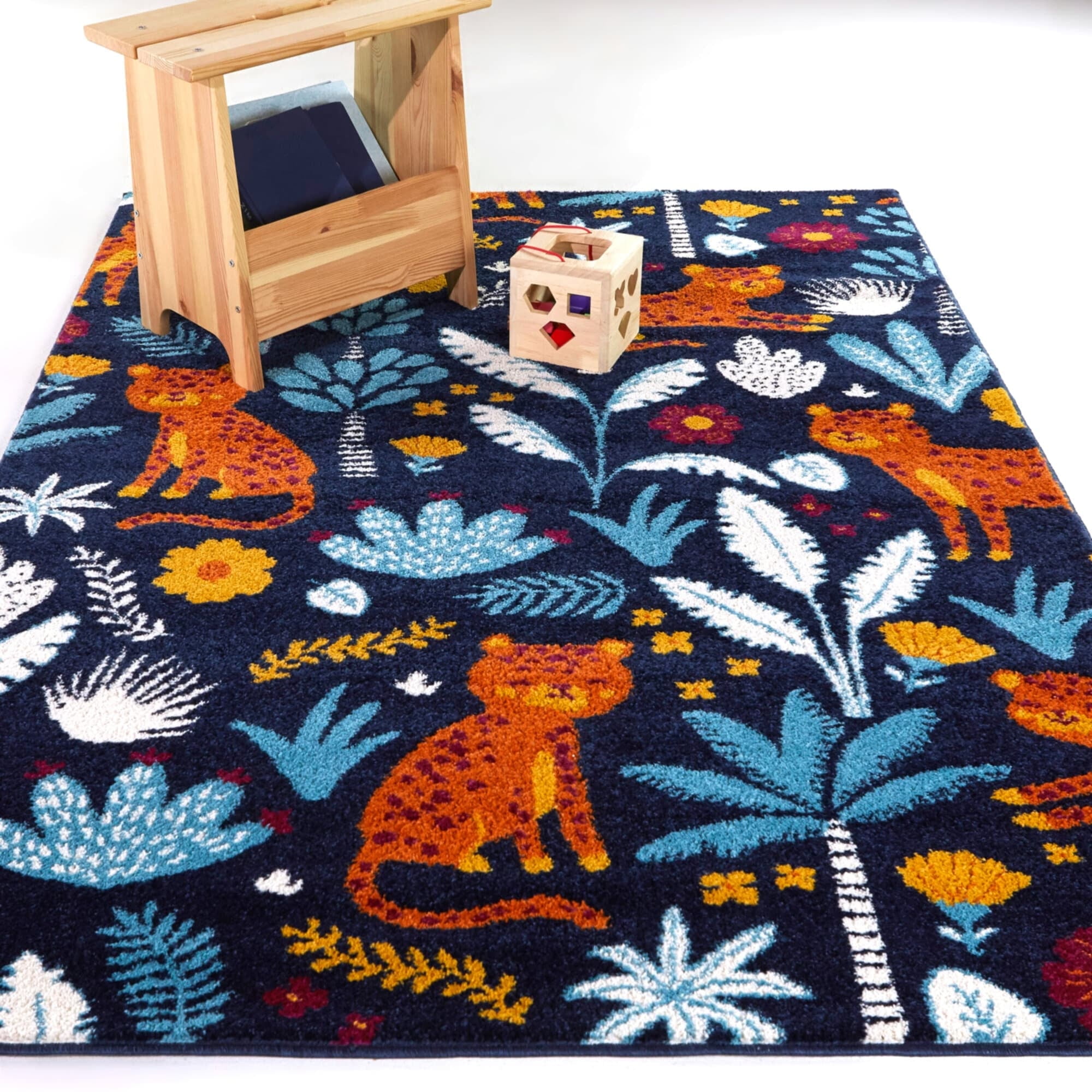 Balta Mod-Tod Sahara Kids Leopard Animal Area Rug 5'3" x 7' - Navy ...