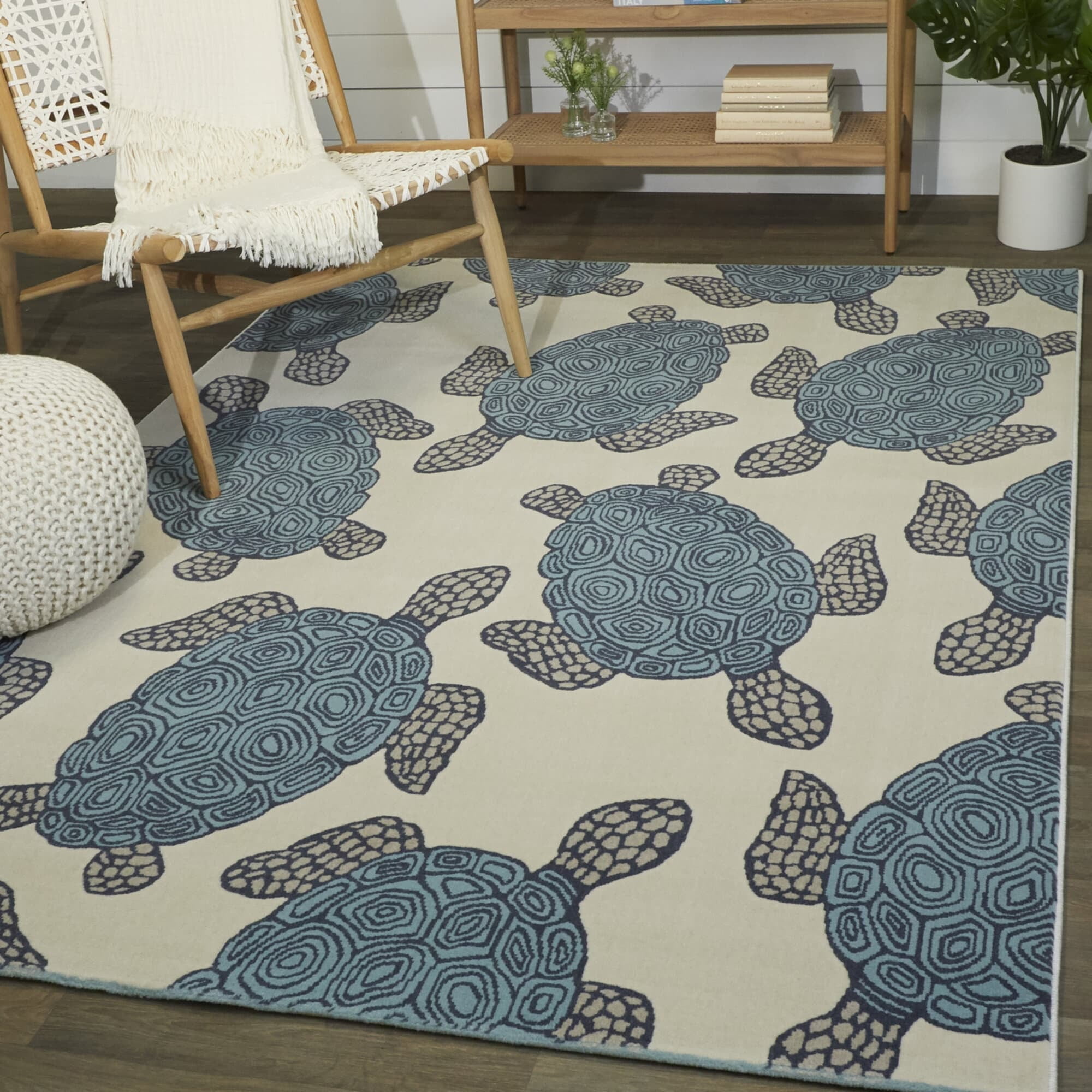 Balta Swimming Sea Turtle Area Rug Cream 5'3" x 7' 5' x 8' - Walmart.com