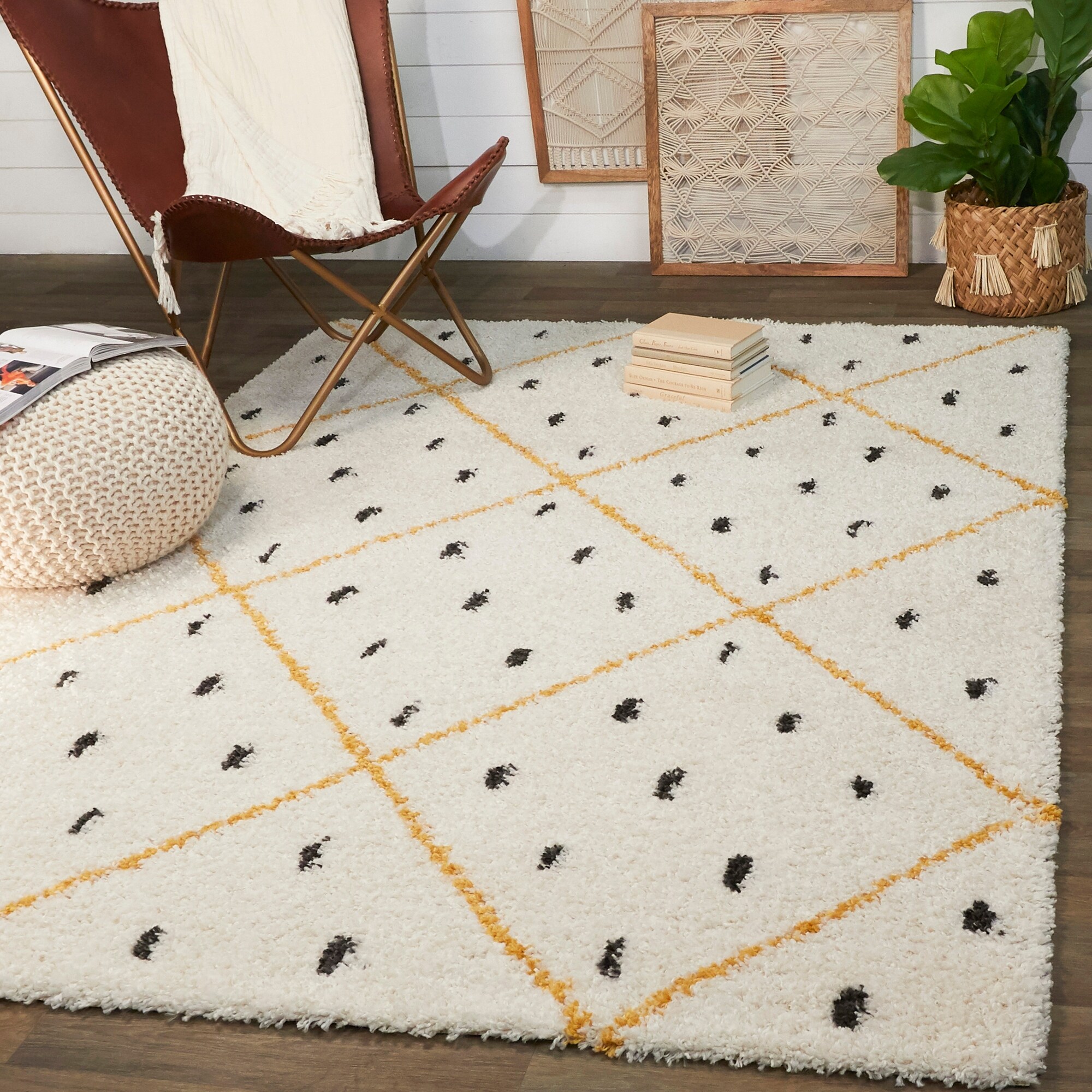 Balta Taylor Trellis Shag Area Rug Yellow 7'10" x 10' 8' x 10' Gold ...