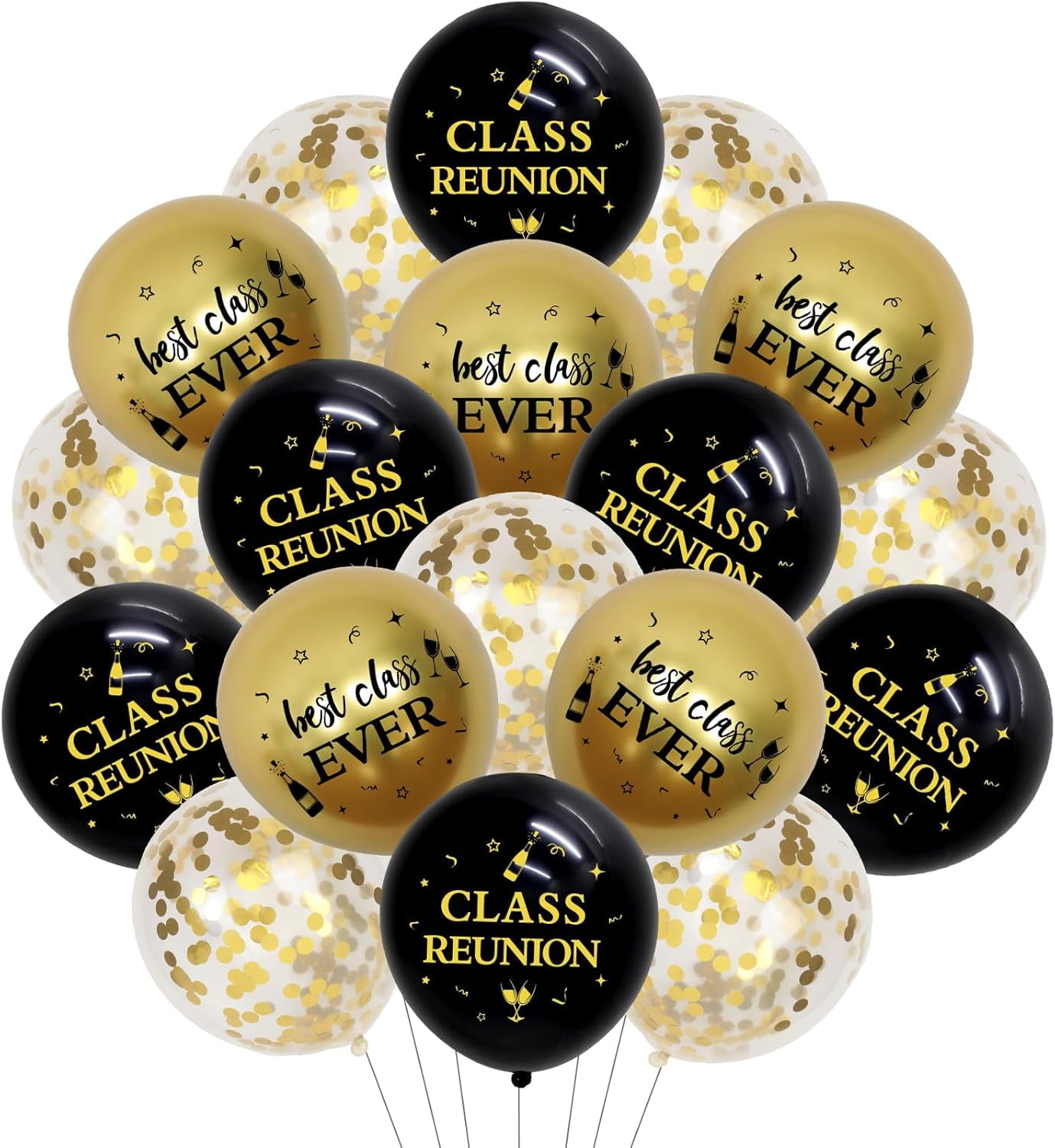 Balterever 36PCS Class Reunion Balloons Black & Gold Welcome Back High ...