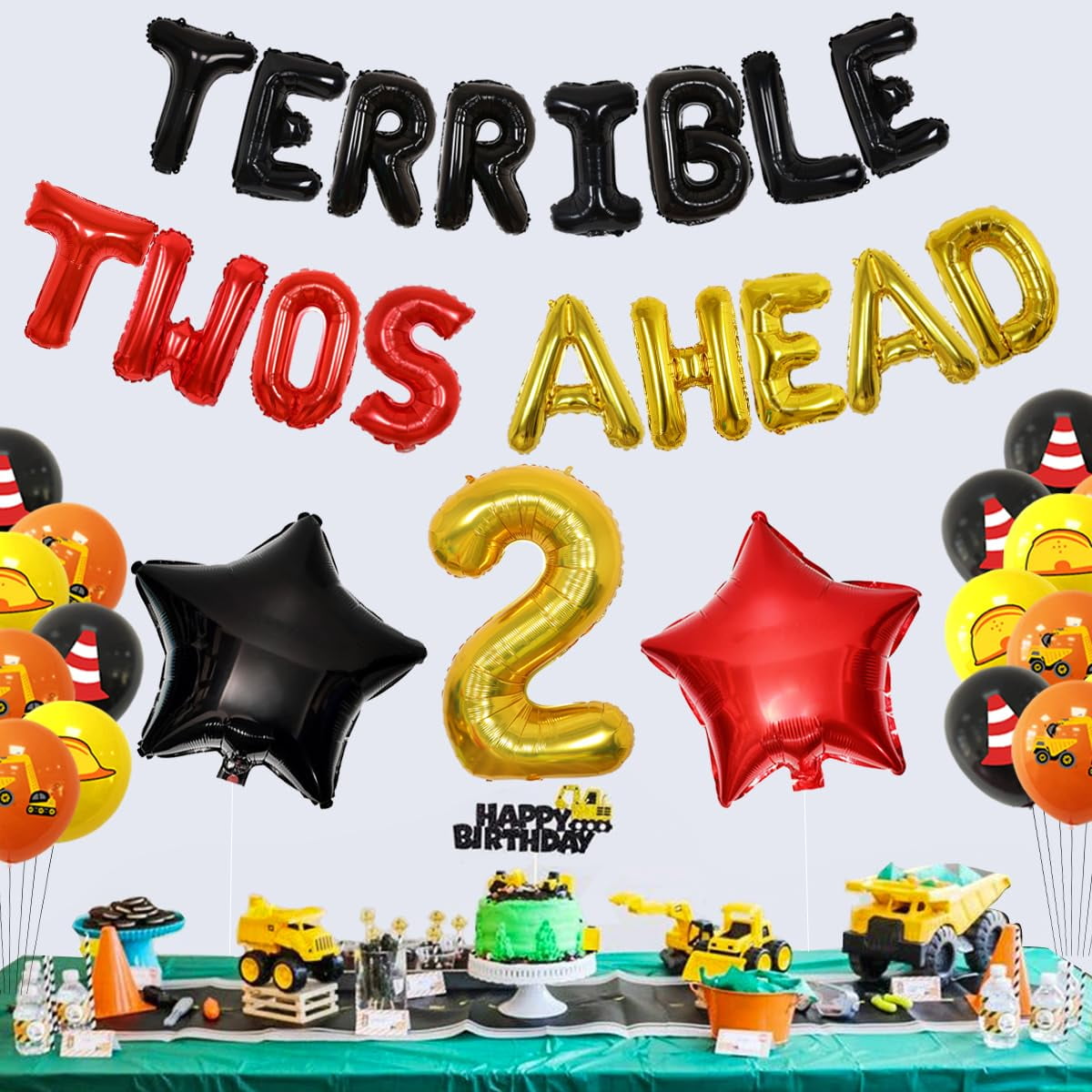 Balterever Construction 2nd Birthday Decorations, Terrible AFN1Twos ...