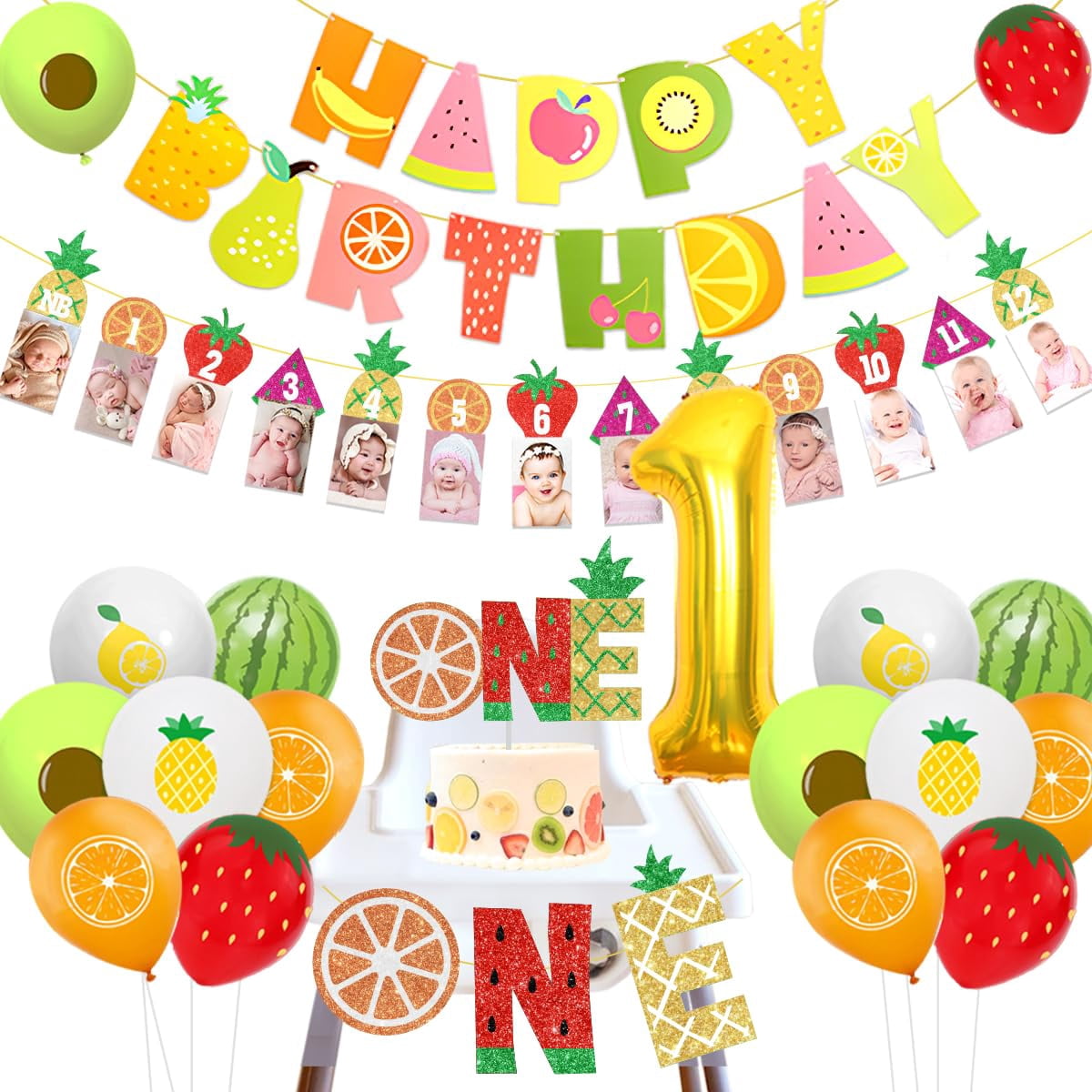 Balterever Fruit 1st FEV6 Birthday Decorations Fruit Happy Birthday ...