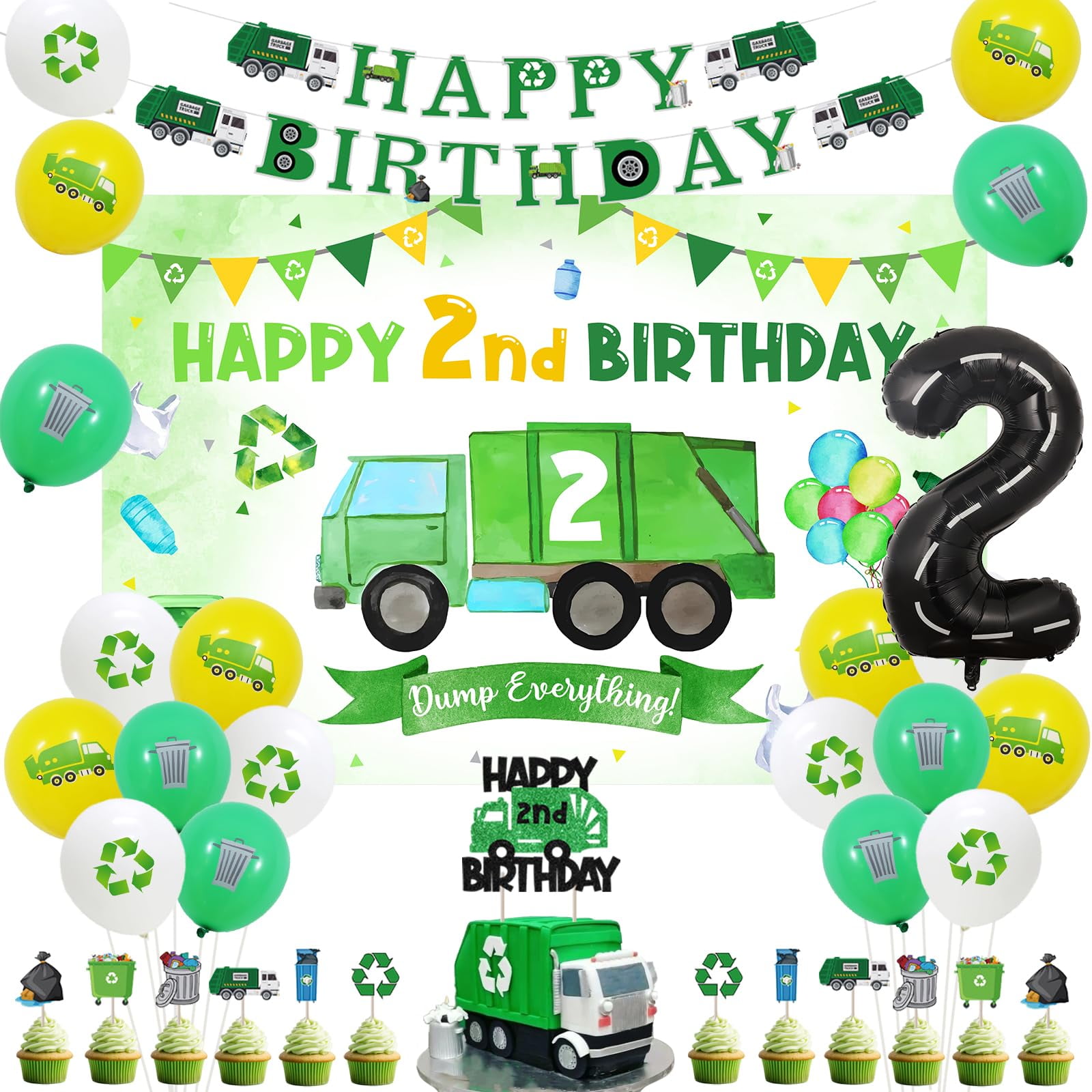 Balterever Garbage Truck 2nd SSF20 Birthday Decoration for Truck 2nd ...