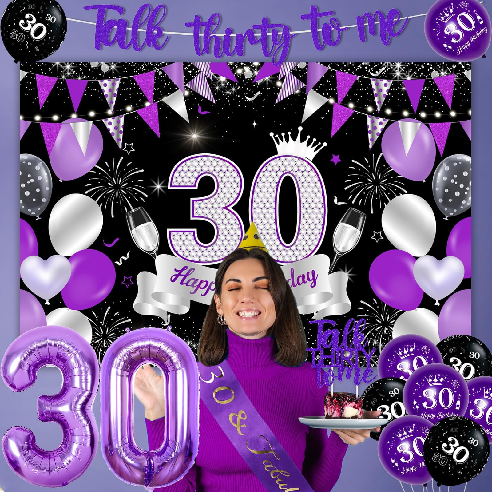 Balterever Talk Thirty AJH3 to Me Decorations 30th Decorations Purple ...
