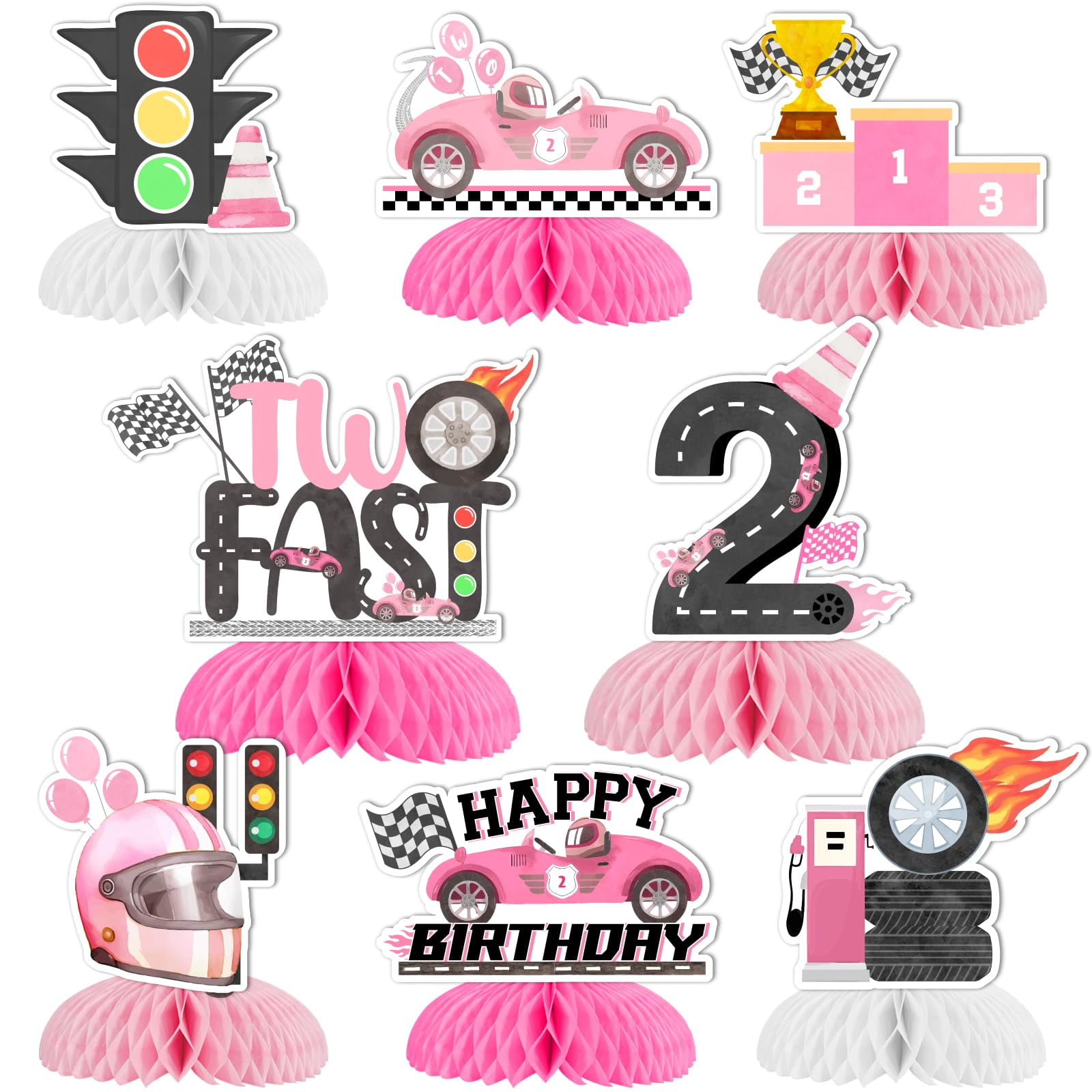Balterever Two Fast Birthday Table Decorations Girls 8pcs Race Car ...