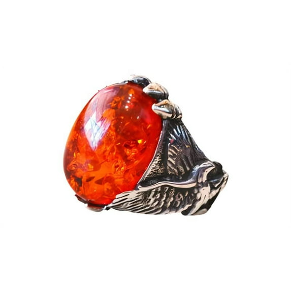 Baltic Amber Mans Ring, Eagle Baltic Amber ring, Silver Jewelry, 925 ...