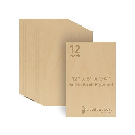 Baltic Birch Plywood 1/4 x 8 x 12 Inch, Box of 12 B/BB Grade Craft Wood ...