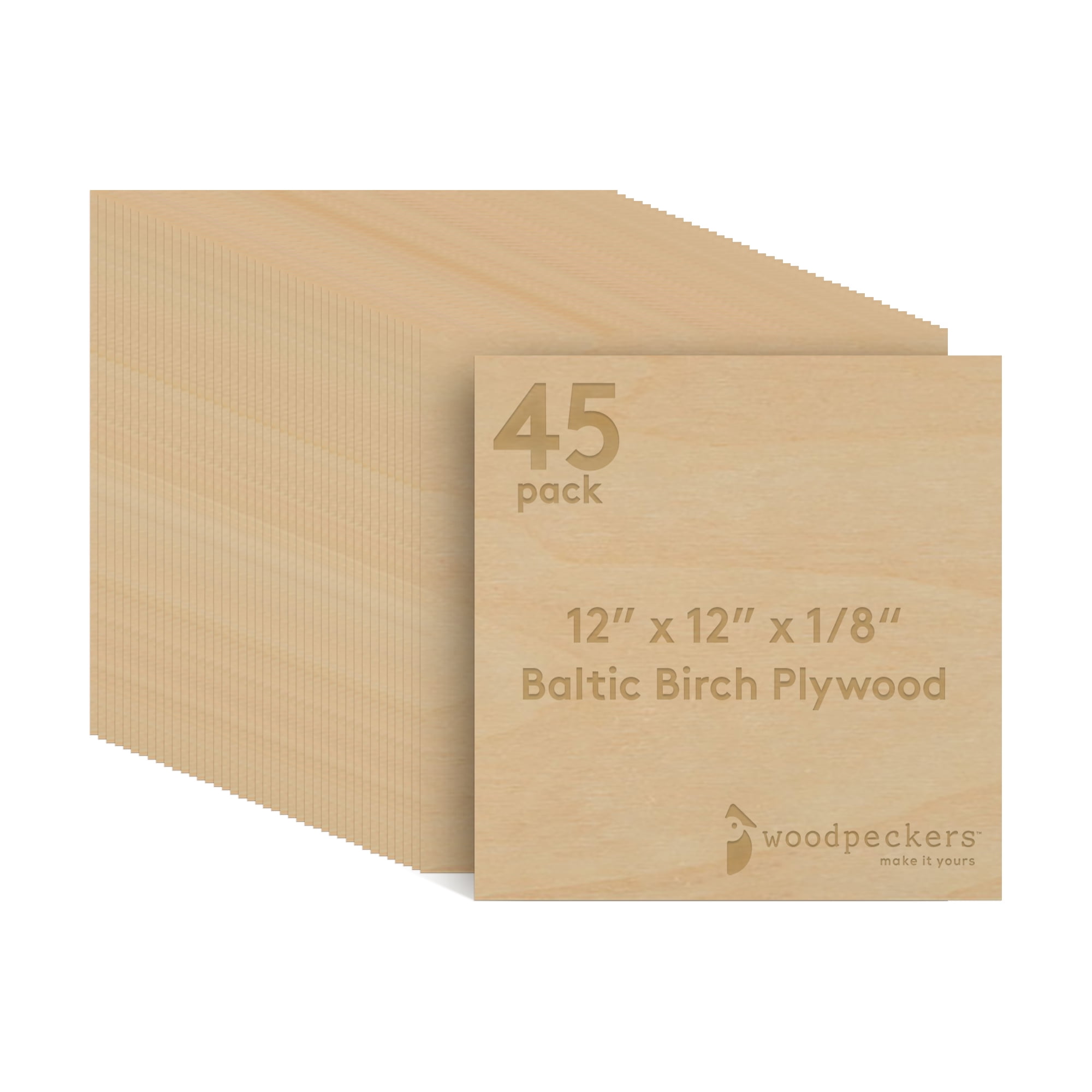 Baltic Birch Plywood, 12 x 12 x 1/8 Inch - 3 mm Craft Wood, Box of 45 B ...