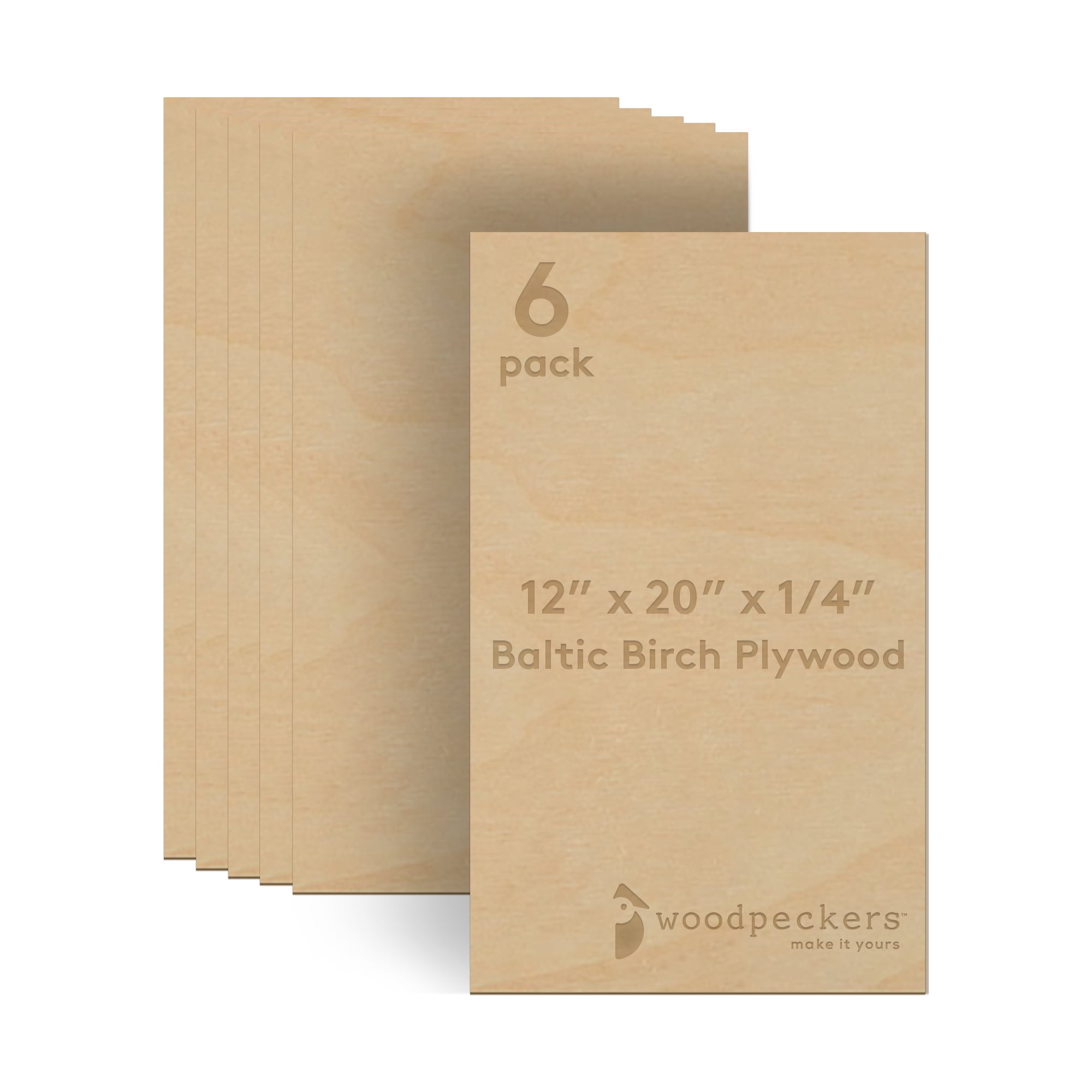 Baltic Birch Plywood, 12 x 20 x 1/4 Inch - 6 mm Craft Wood, Pack of 6 B ...