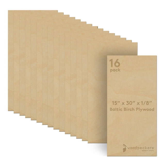 Baltic Birch Plywood 15 x 30 x 1/8 Inch - 3 mm Craft Wood, Pack of 16 B ...