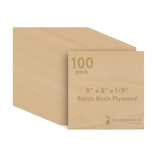 Baltic Birch Plywood, 3 mm 1/8 x 8 x 8 Inch Craft Wood, Box of 100 B/BB ...