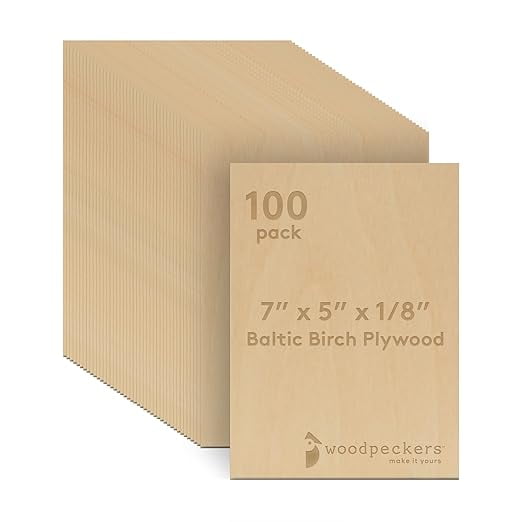Baltic Birch Plywood, 3 mm 1/8 x 8 x 8 Inch Craft Wood, Box of 100 B/BB ...