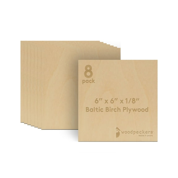 Baltic Birch Plywood, 8 x 8 x 1/4 Inch - 6 mm Craft Wood, Box of 100 B ...