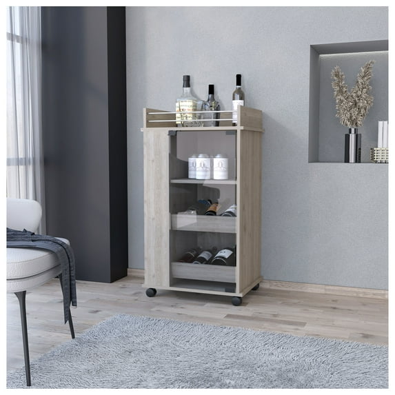 Baltimore Bar Cart with Casters, Glass Door and 2-Side Shelf Grey ...
