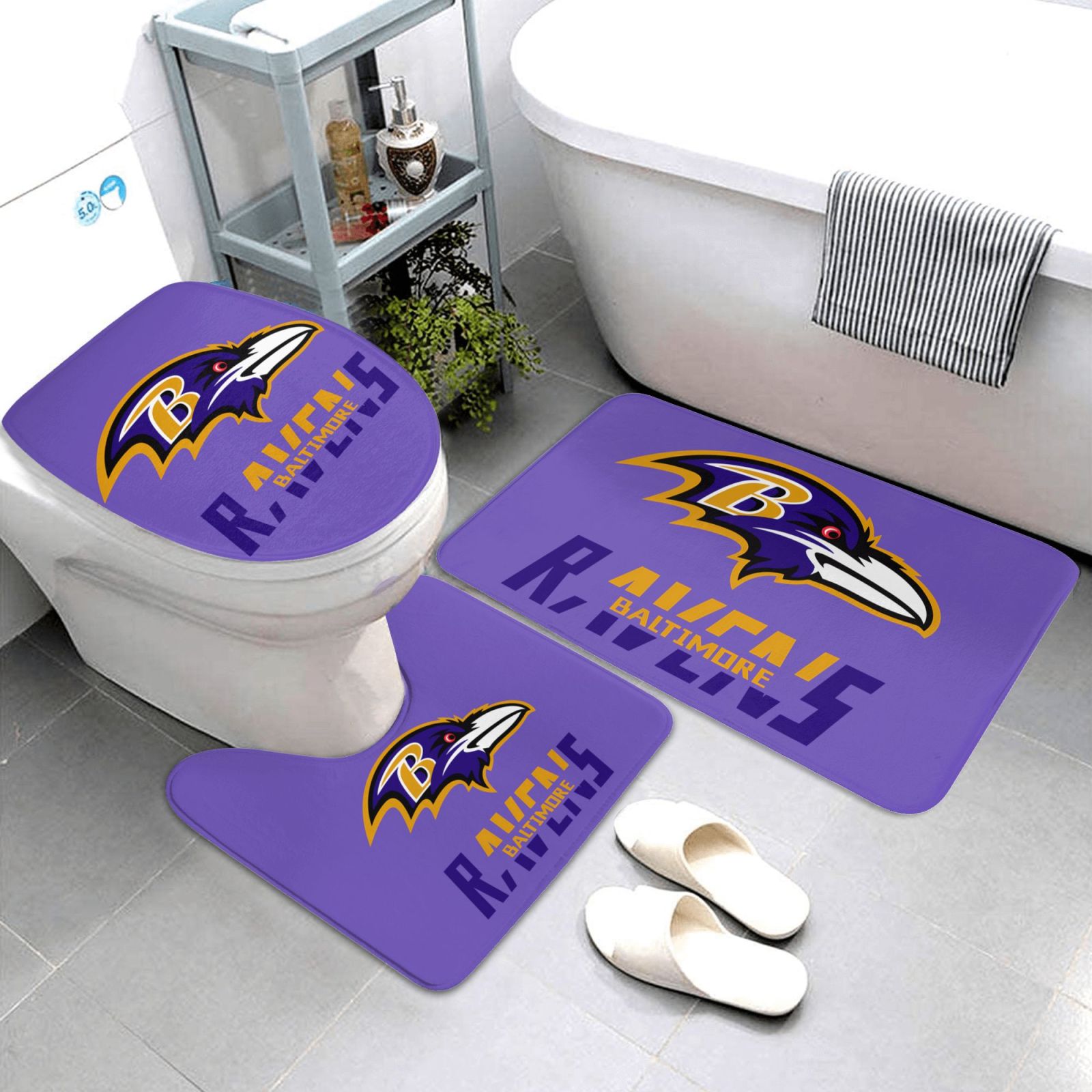 Baltimore Bath Mat Set of 3, Deluxe Football Team Themed Non-Slip Bath ...