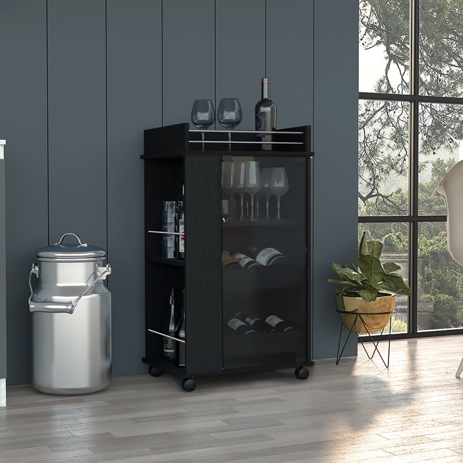 Baltimore Cart With Casters, Glass Door and 2-Side Shelves Modern ...