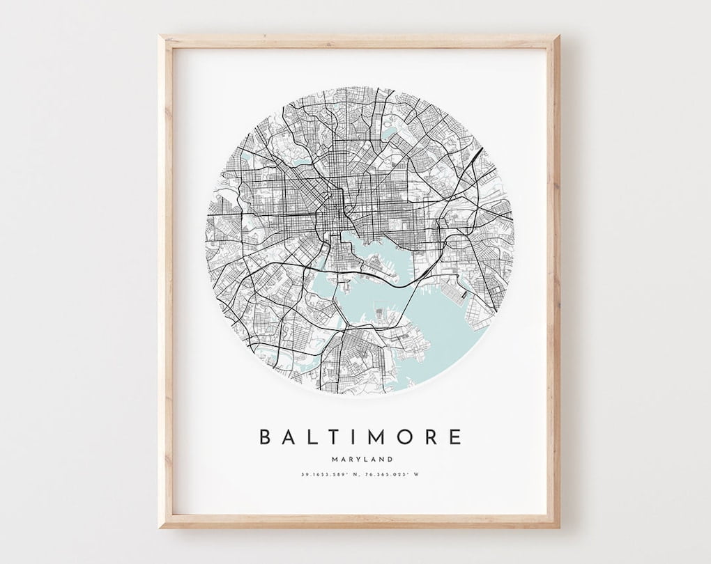 Baltimore Map Print, Baltimore Map Poster City Wall Art, Md Road Map ...