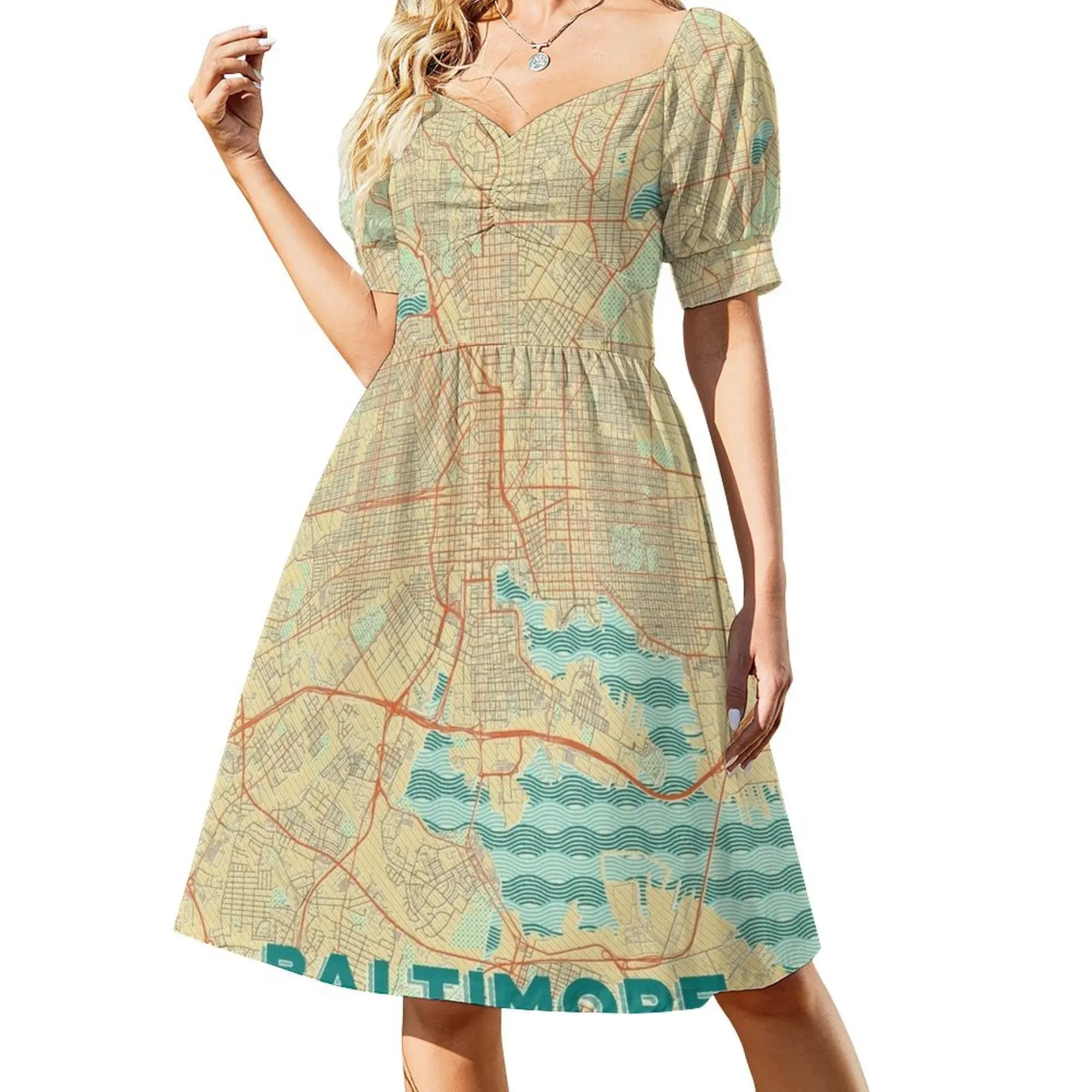 Baltimore Map Retro Sleeveless Dress dresses for woman - Walmart.com
