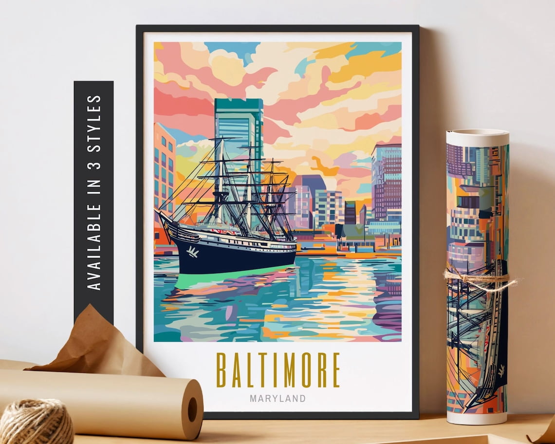 Baltimore Maryland Poster Travel Destination Art Baltimore Inner Harbor ...