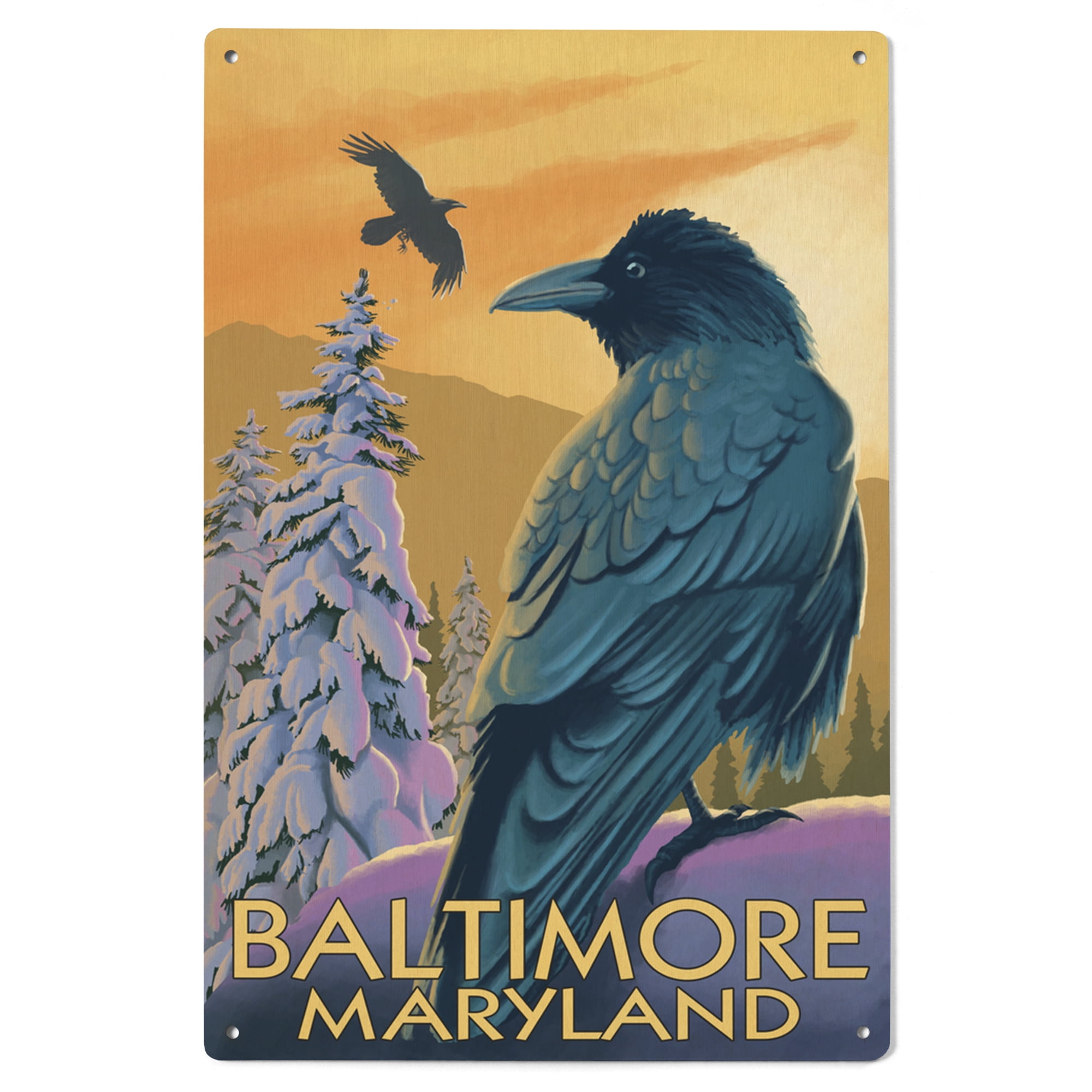 Baltimore, Maryland, Raven Birch Wood Wall Sign (6x9 Rustic Home Decor ...