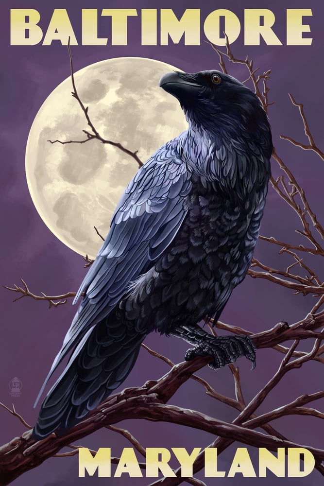 Baltimore, Maryland, Raven and Moon Purple Sky (16x24 Giclee Gallery ...