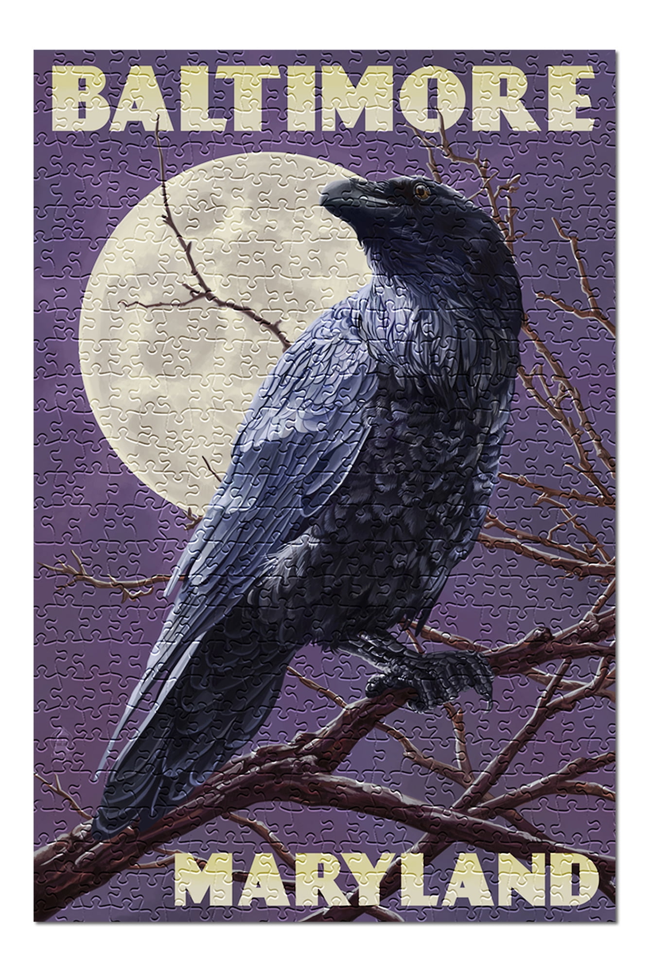 Baltimore, Maryland, Raven and Moon Purple Sky, 500 Piece Challenging ...