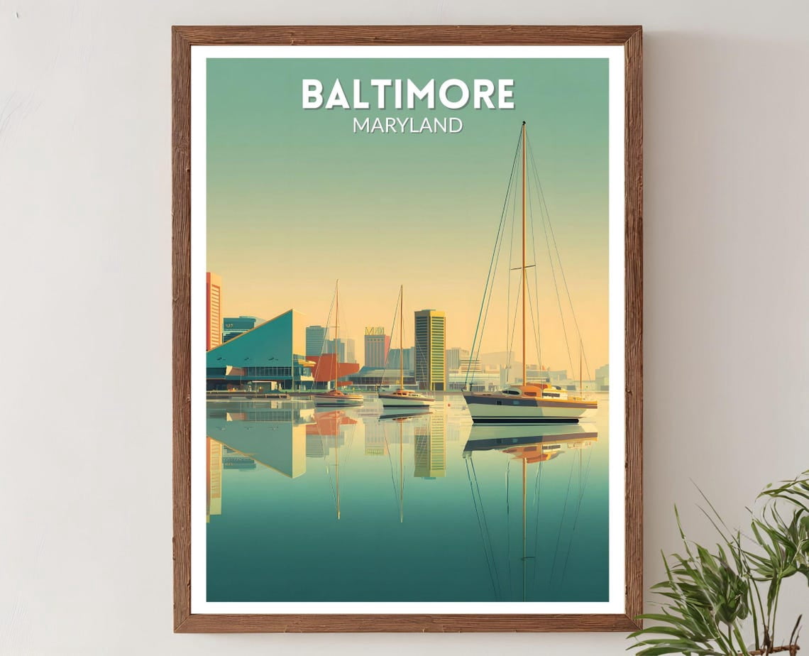 Baltimore Maryland Retro Travel Mid Century Modern Vintage Harbor ...