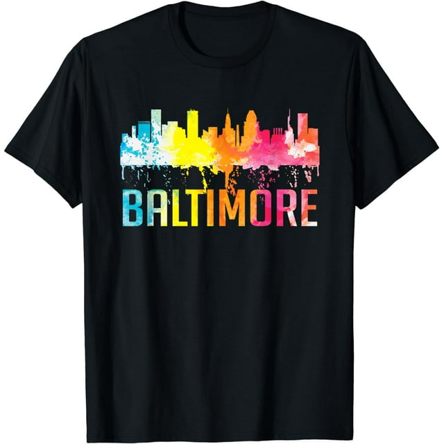 Baltimore Maryland Retro Watercolor Skyline Art Souvenir T-Shirt ...