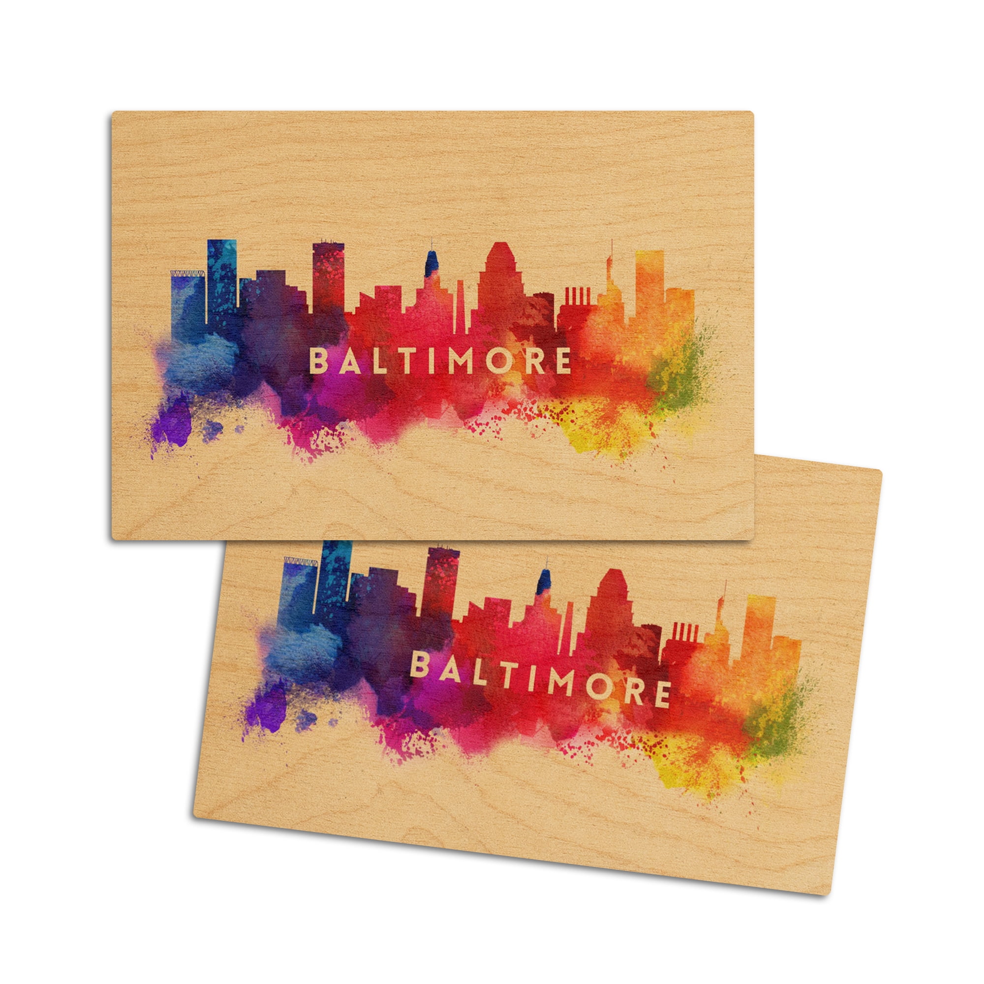 Baltimore, Maryland, Skyline Abstract (4x6 Birch Wood Postcards, 2-Pack ...