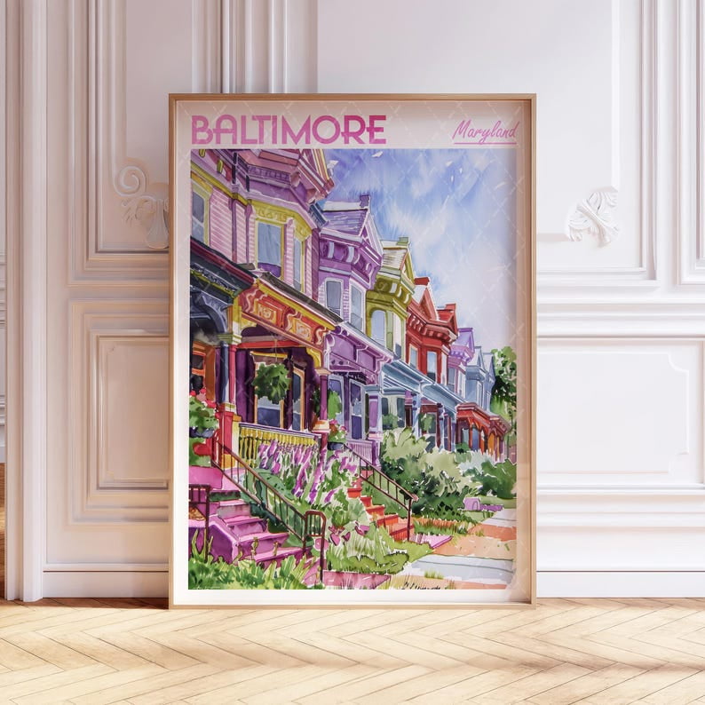 Baltimore Maryland Watercolor Travel Poster - USA Travel Art - Gift for ...