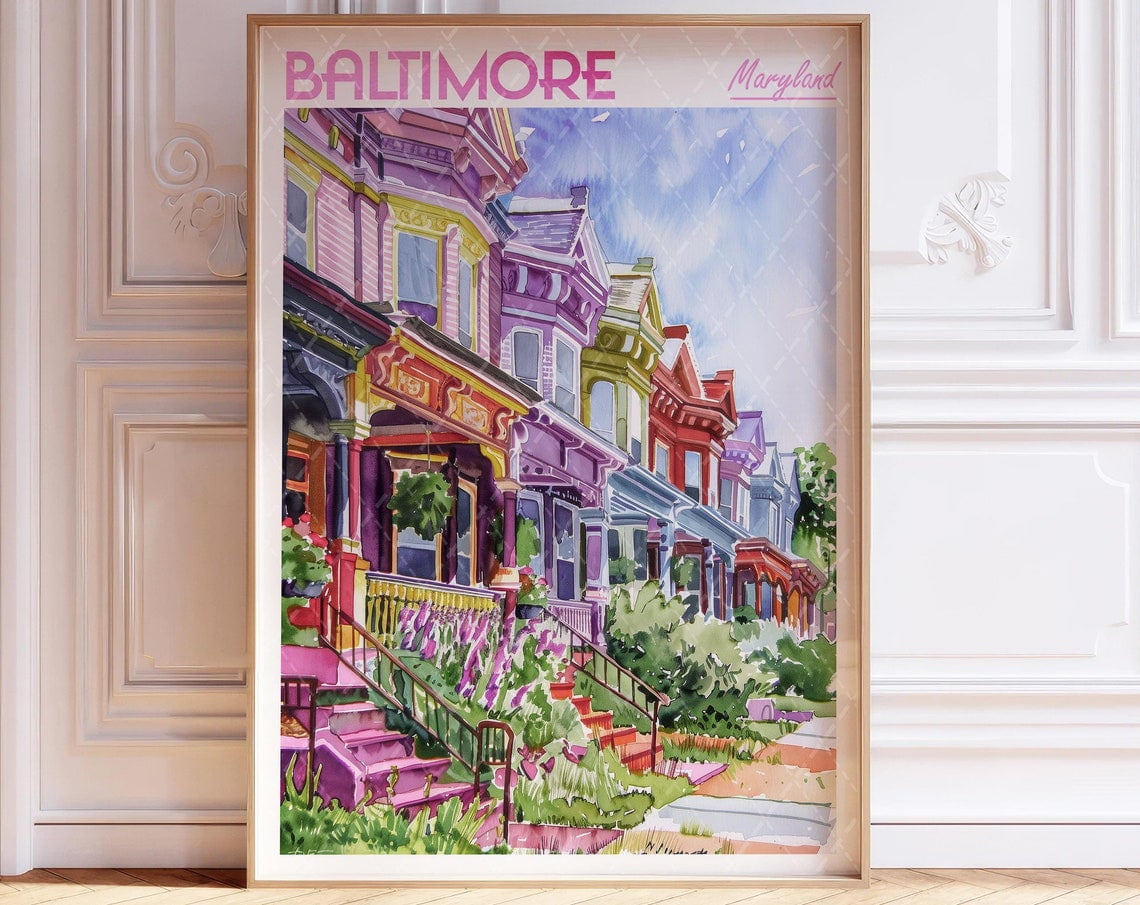 Baltimore Maryland Watercolor Travel Poster, World Travel Art, Maryland ...