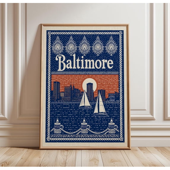Baltimore Nautical Travel Blue Harbor Wall Art Paper Print Home Decor ...