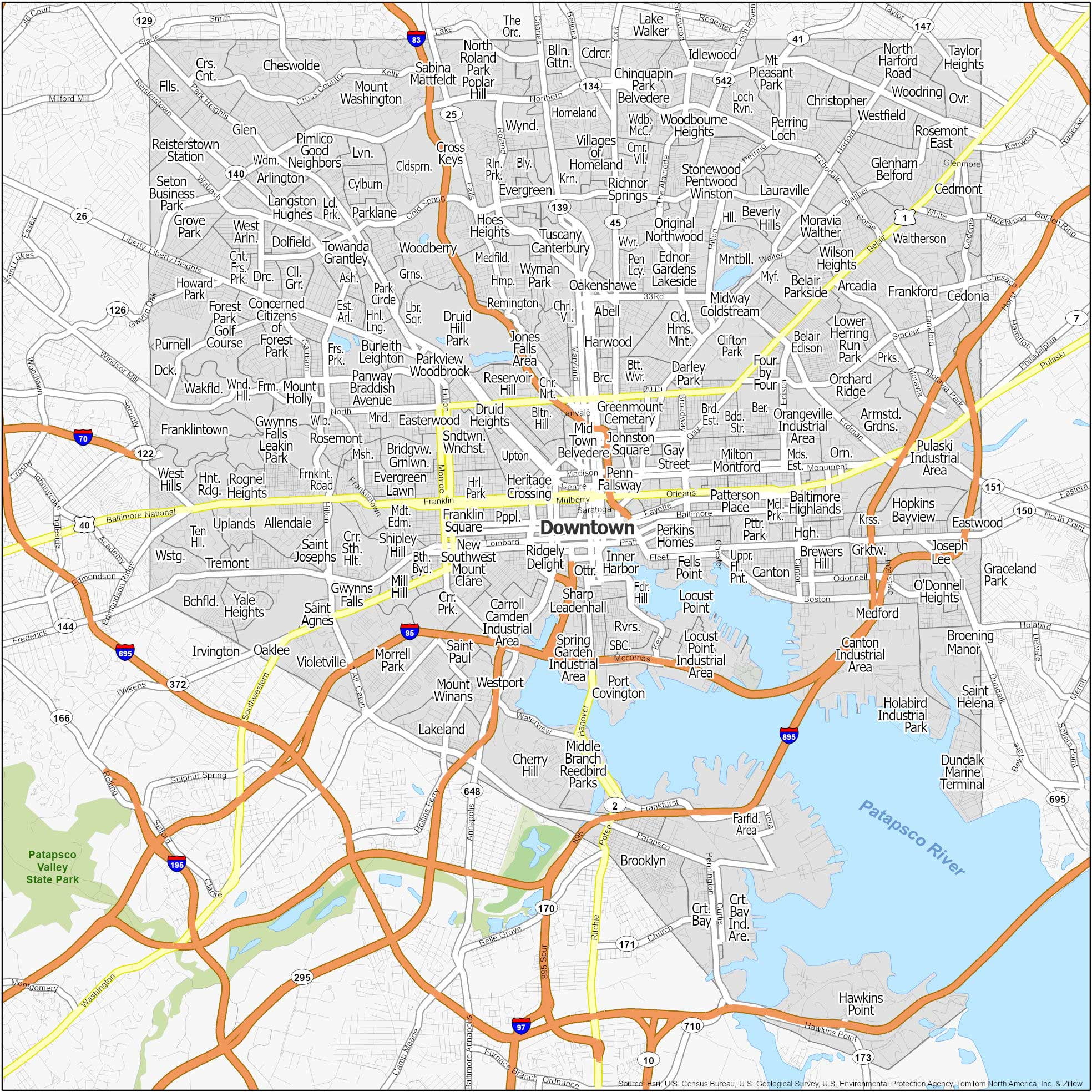 Baltimore Neighborhood Map GLOSSY POSTER PICTURE PHOTO PRINT BANNER ...