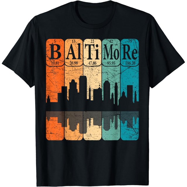 Baltimore Periodic Table Elements Baltimore Skyline Retro T-Shirt ...