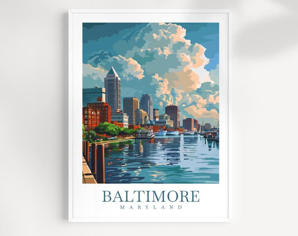 Baltimore Poster Travel Print Wall Art Baltimore Wall Hanging Home ...
