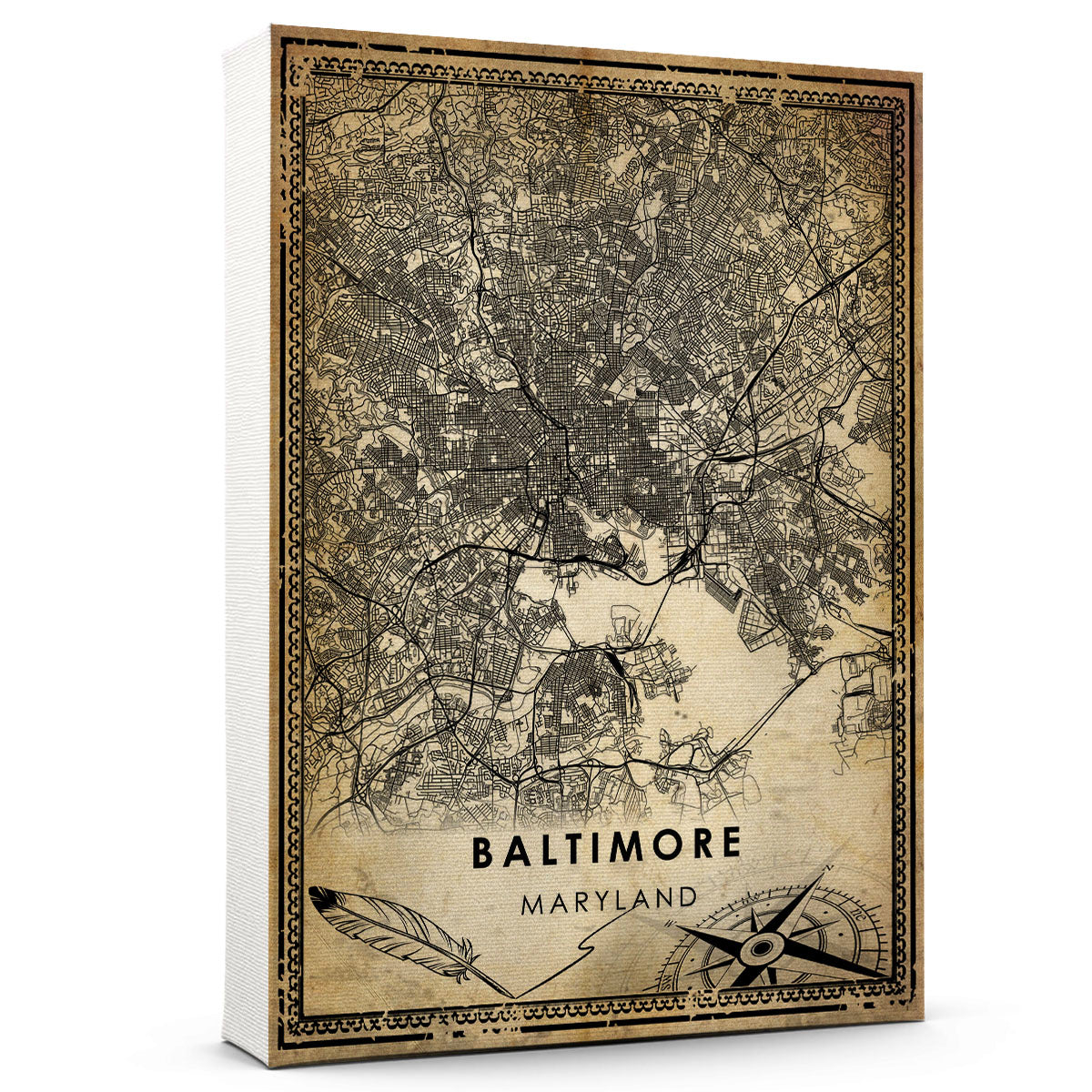 Baltimore Vintage Map Prints Canvas, Maryland Map Art Canvas, Canvas ...