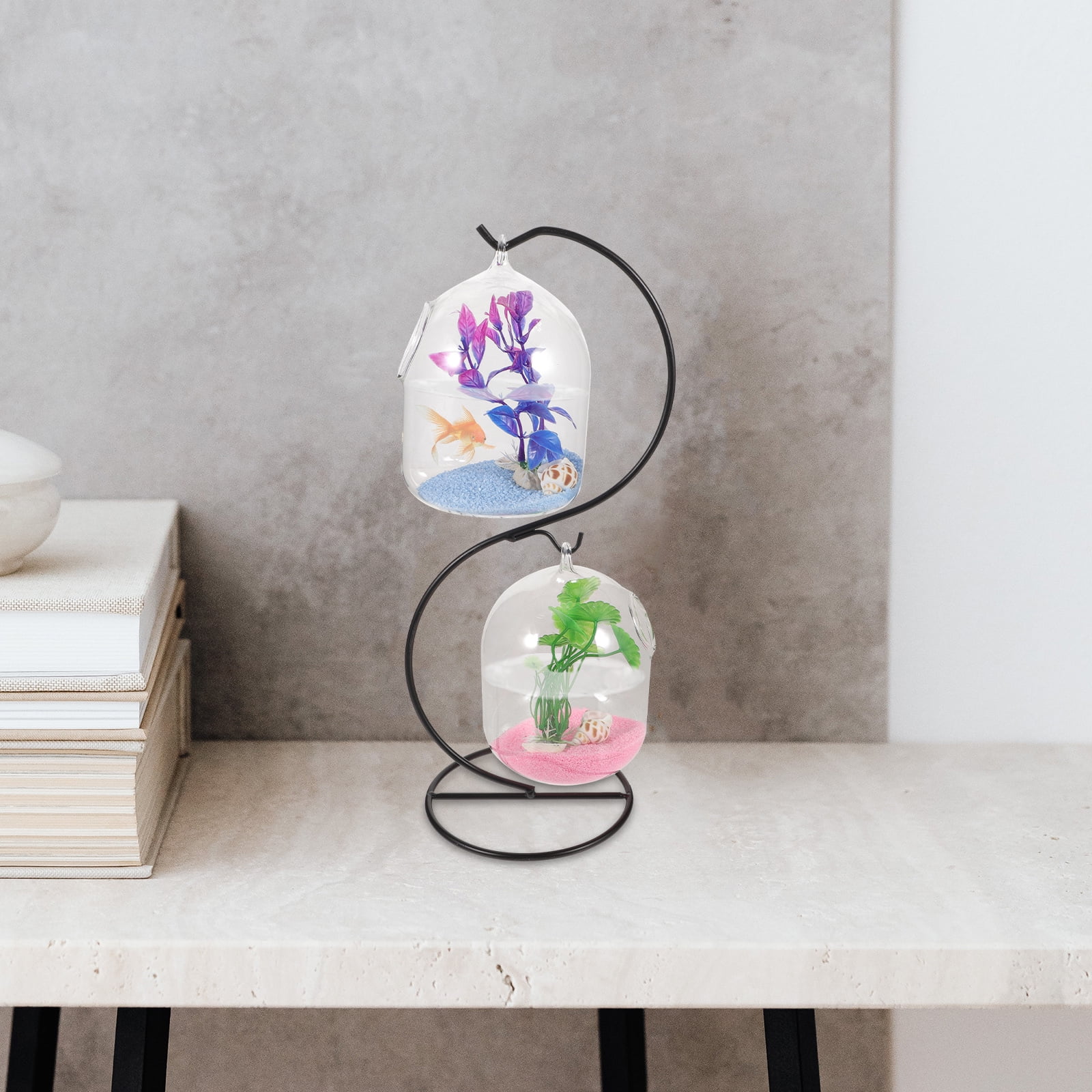 1 Set Desktop Hanging Glass Fish Tank Mini Aquarium Betta Fish Bowl ...