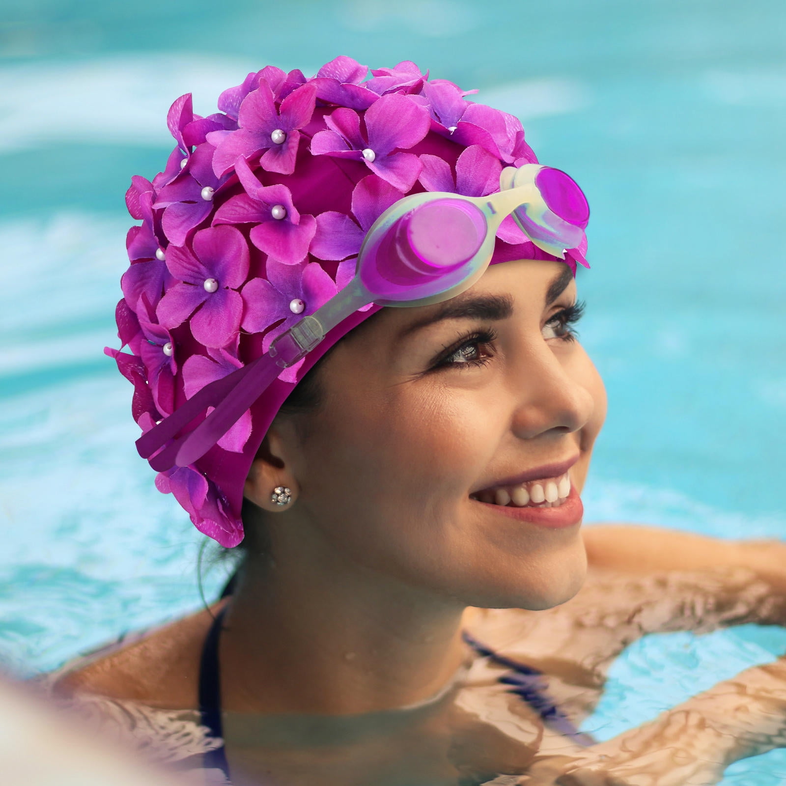 Baluue 2 Pcs Flowery Swim Cap Nylon Colorful Women Spa with Non-slip ...