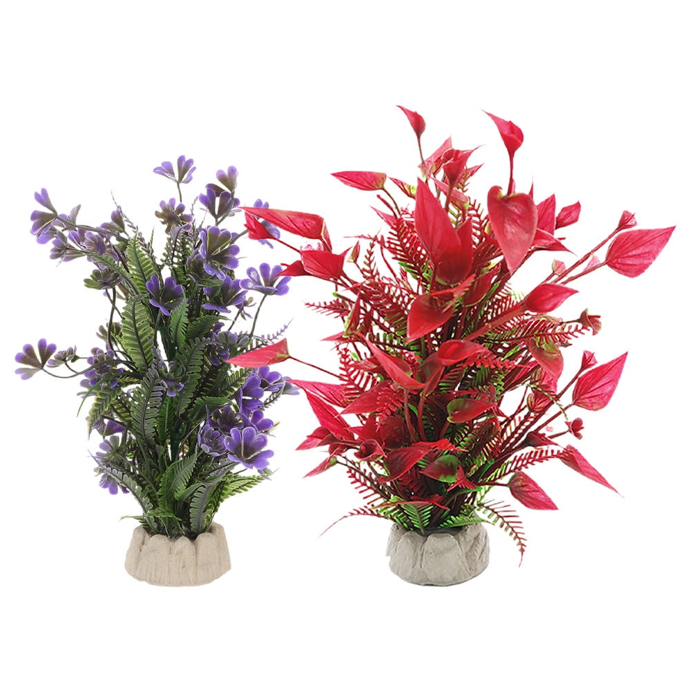 Baluue Fish Tank Decorations Plastic Aquatic Plants Assorted Color 2Pcs ...