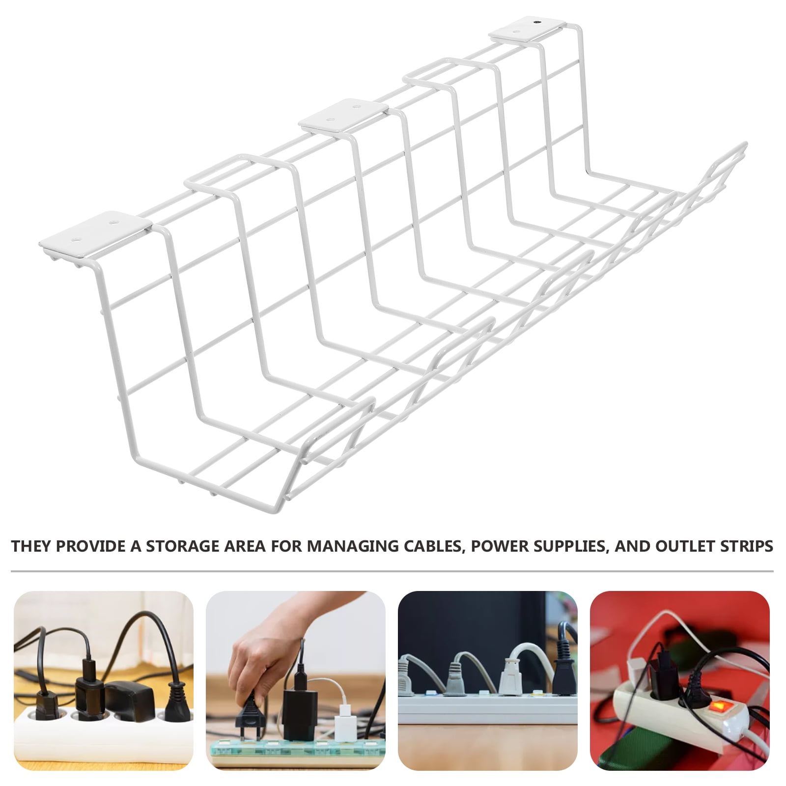 Baluue 2Pcs Under Table Cable Management Racks Wire Frames Cable ...