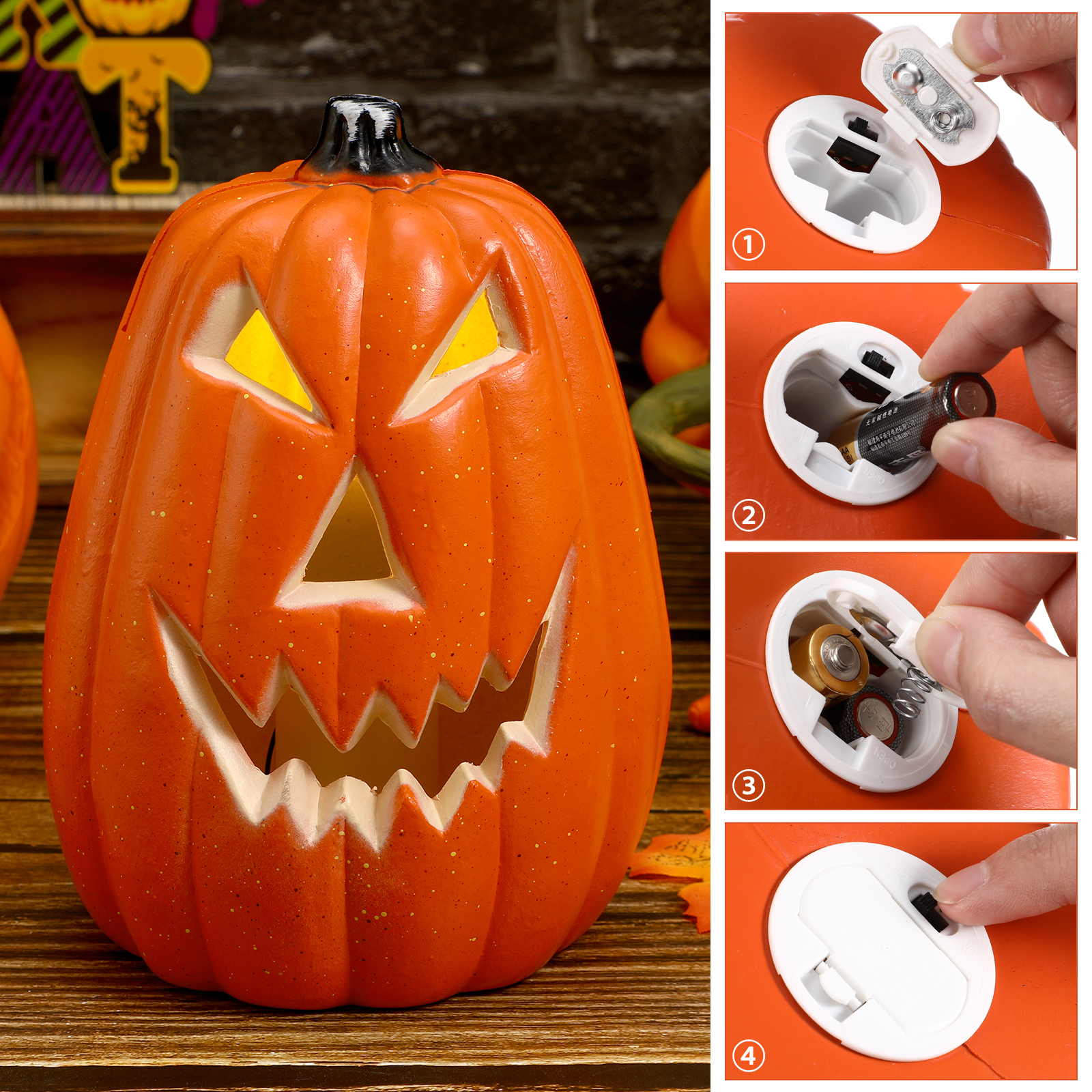 Baluue 2pcs Halloween Glowing Pumpkin Lantern Dress up Prop Haunted ...