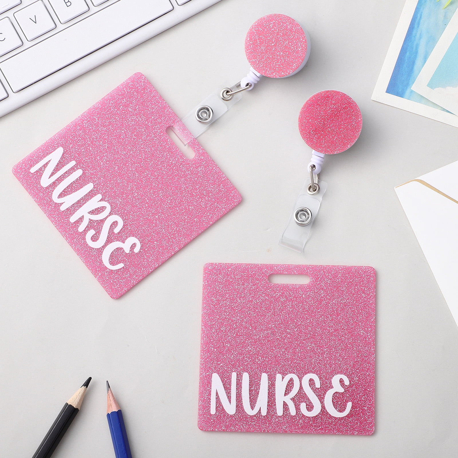 Baluue 2Pcs Rosy Nurse Badge Holder Horizontal Id Card Protector for ...